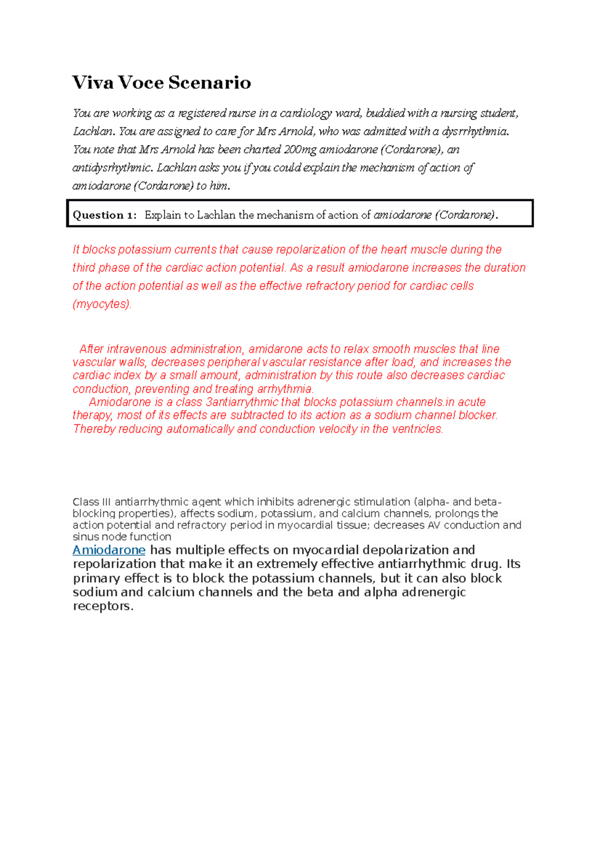 Viva voce Medication Mechanism of Action - Viva Voce Scenario You are ...