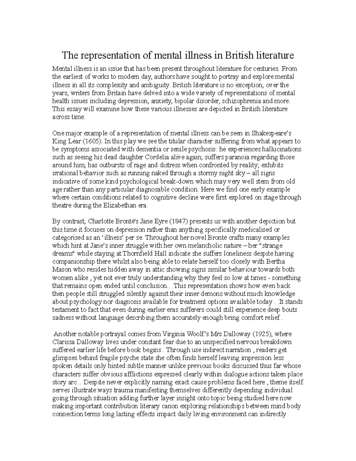 British Literature - The representation of mental illness in British ...