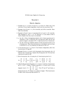 SC1004 Linear Algebra For Computing Notes - - Studocu
