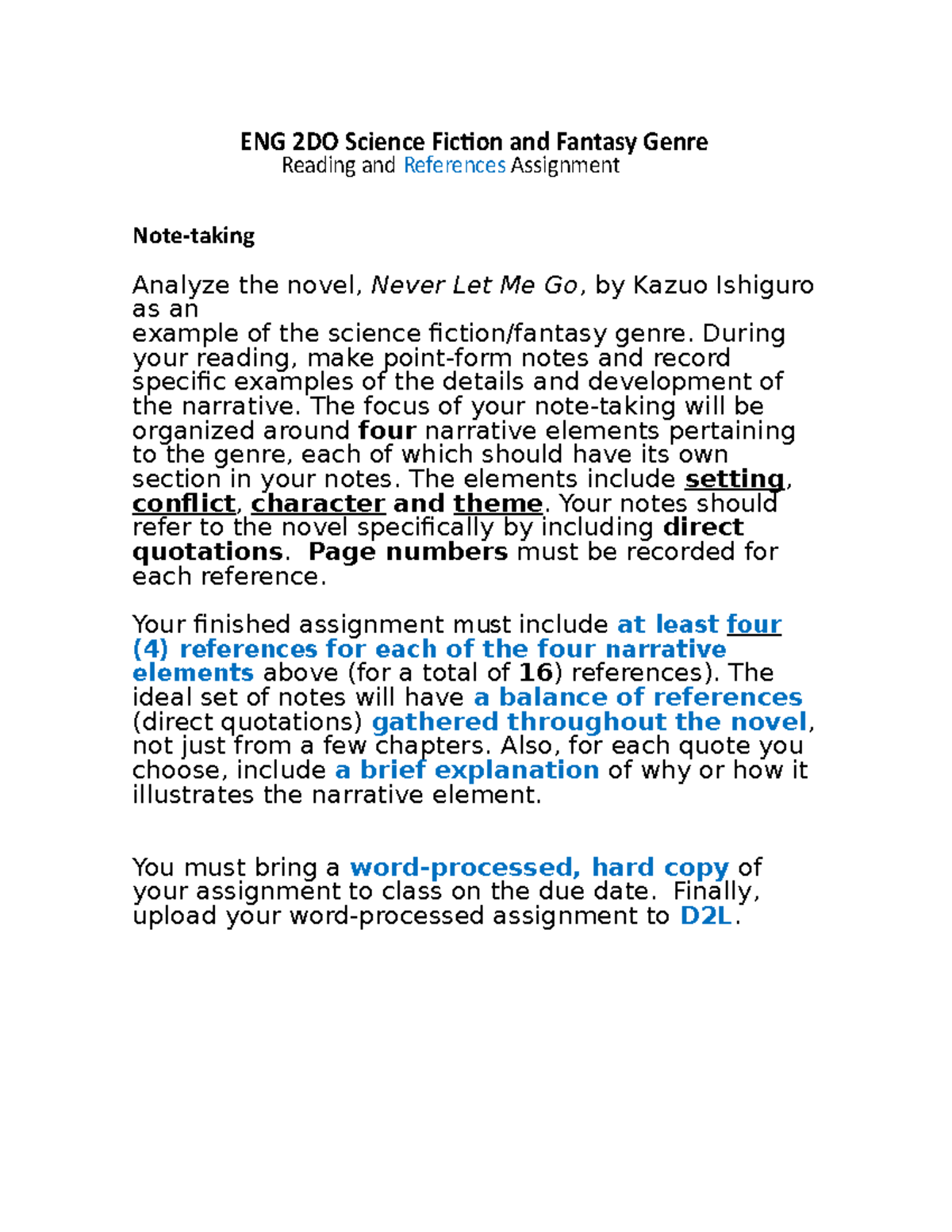 2 nlmg references assignment - ENG 2DO Science Fiction and Fantasy ...