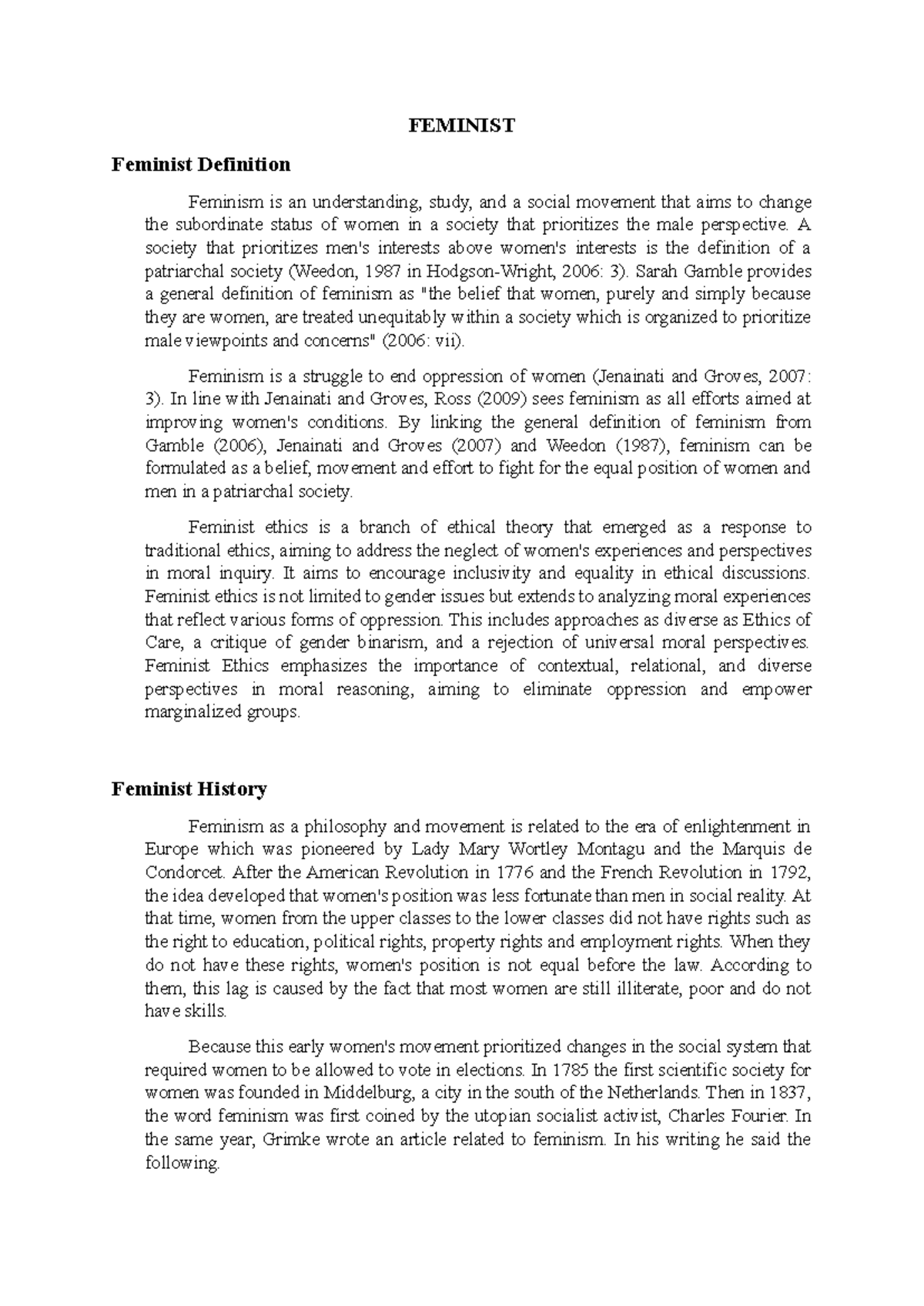 Video assignment material Feminist - FEMINIST Feminist Definition ...