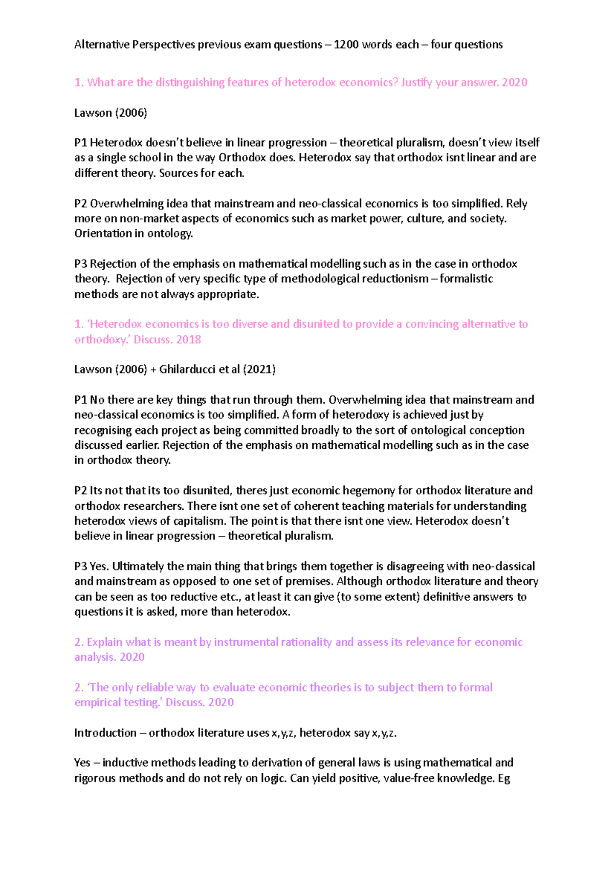 Alternative Perspectives previous exam questions - What are the ...