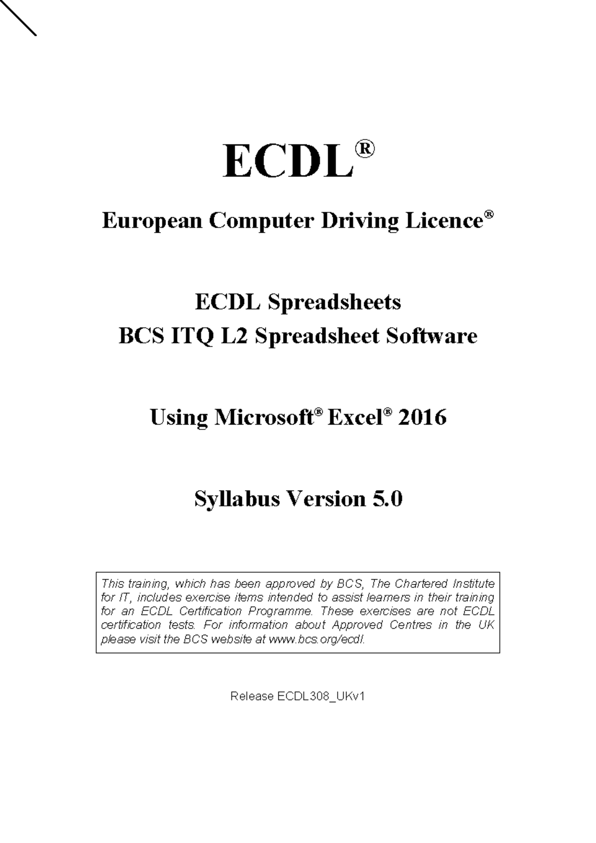 ECDL L2 Spreadsheet Software Excel 2016 s5.0 v1 - ECDL ® European ...