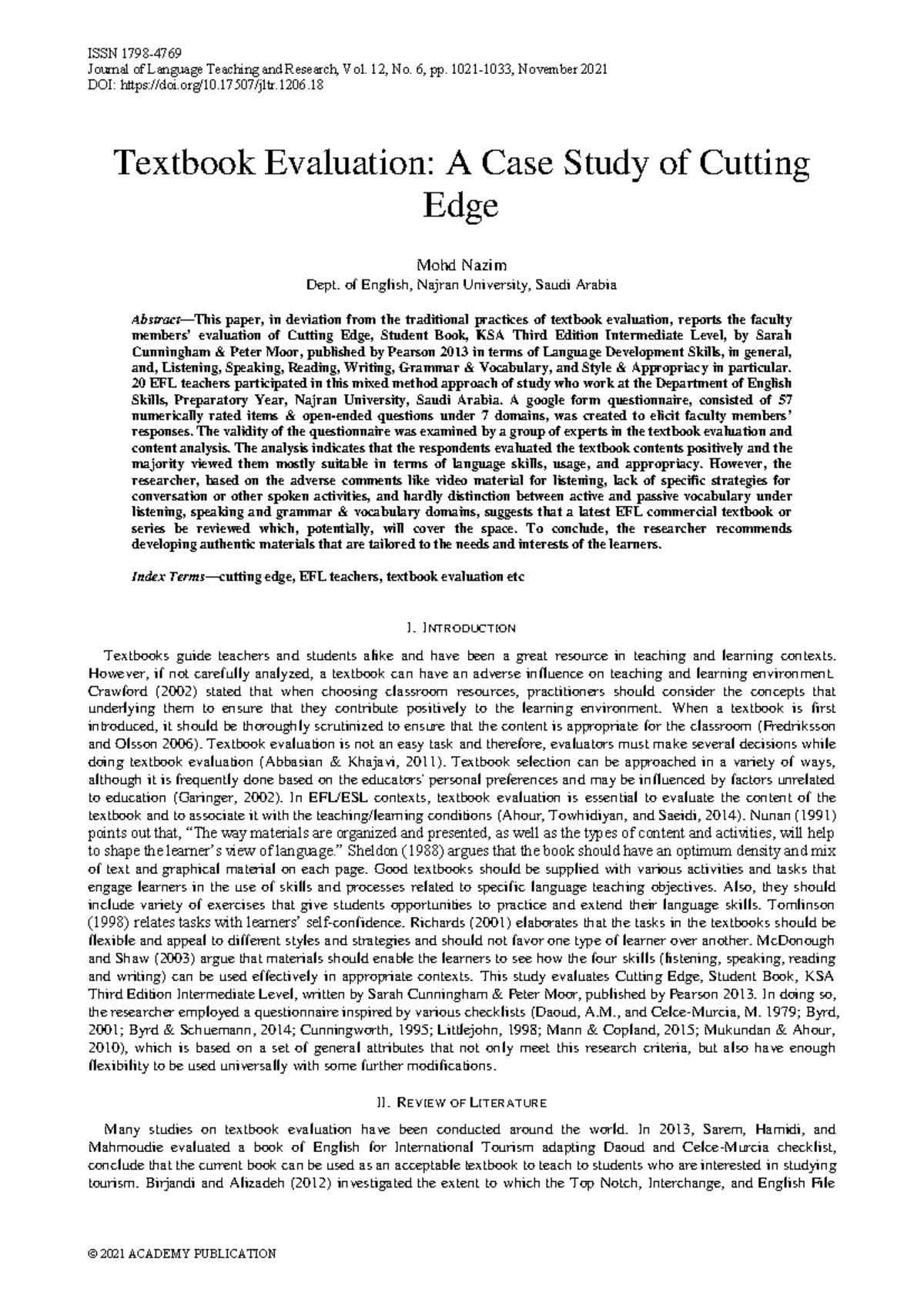 Textbook Evaluation A Case Study of Cutting - Textbook Evaluation: A Case Study of Cutting Edge ...