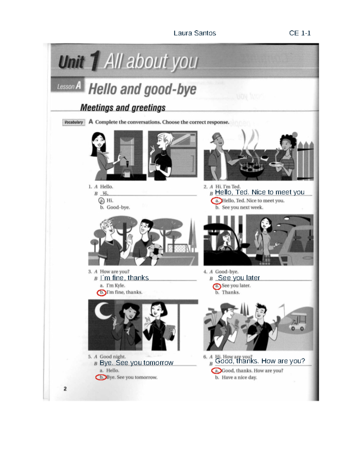 Touchstone BOOK 1 Workbook UNIT 1 - ingles - Studocu