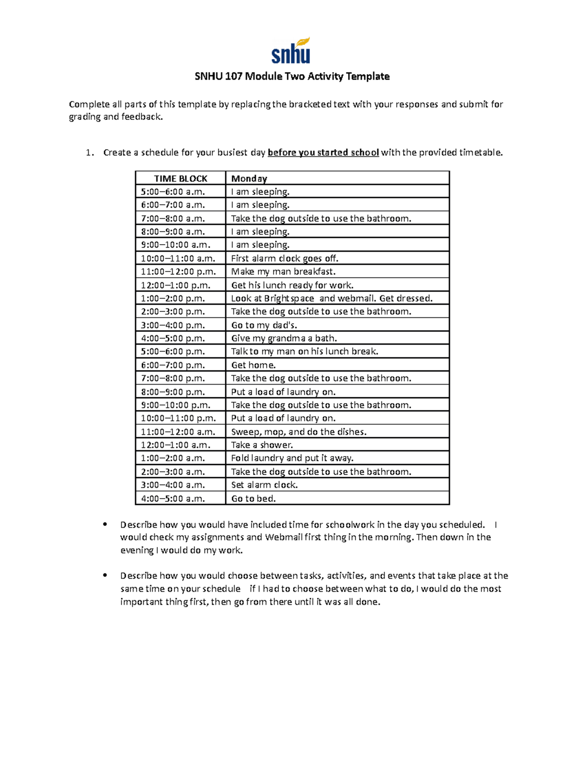 SNHU 107 Module Two Activity Template (1) (1) - ENG122 - SNHU - Studocu