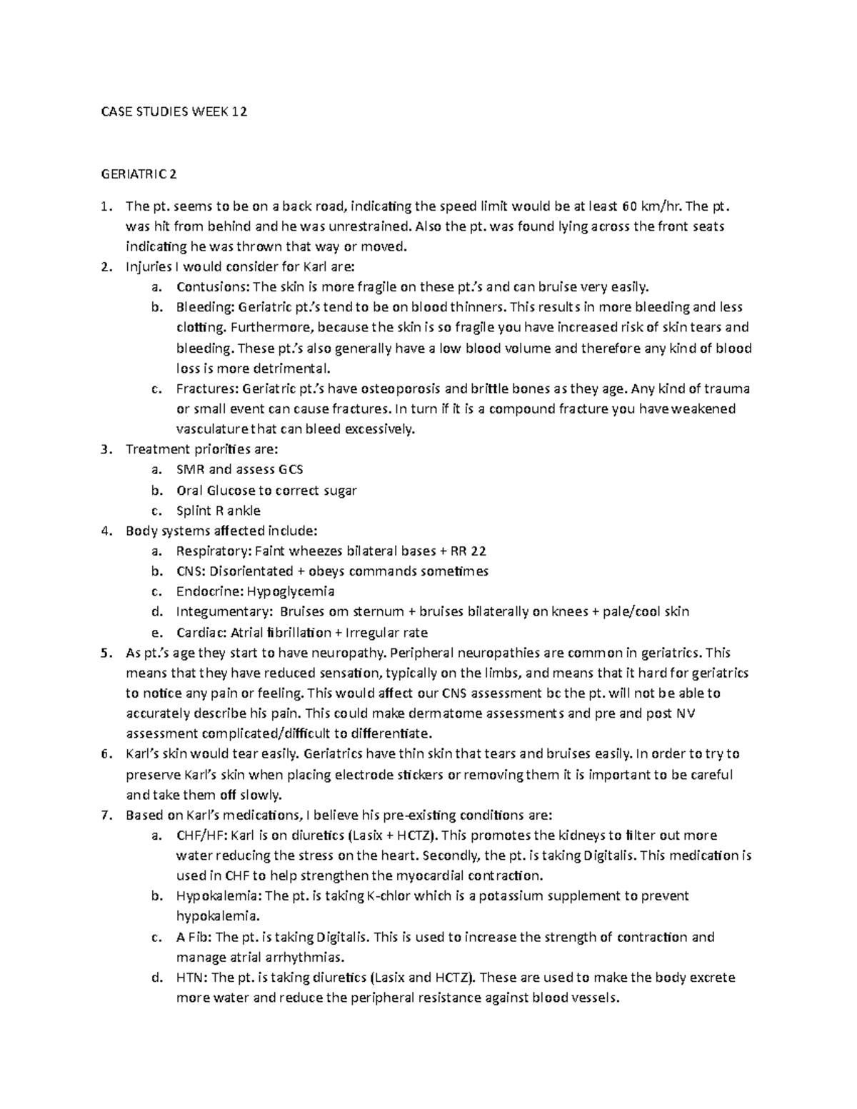 CASE Studies WEEK 12 - ASSIGNMENT - CASE STUDIES WEEK 12 GERIATRIC 2 ...