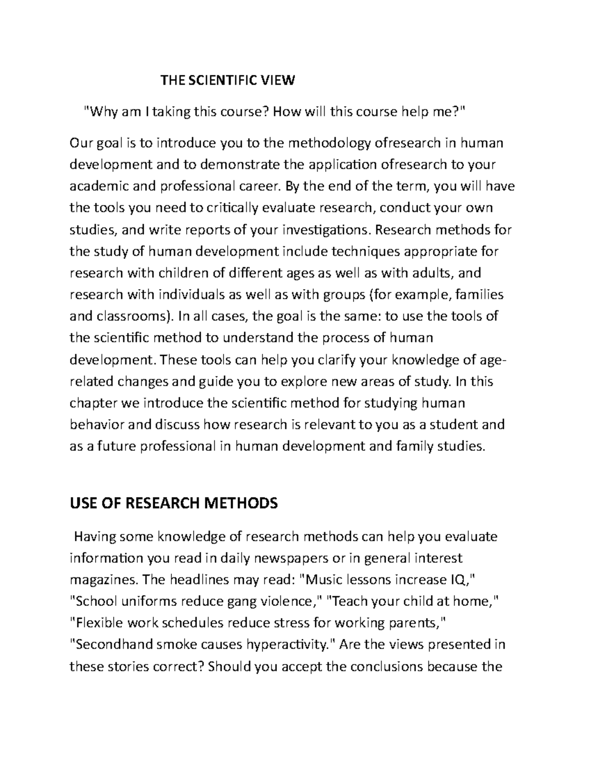 THE Scientific VIEW - THE SCIENTIFIC VIEW "Why am I taking this course ...