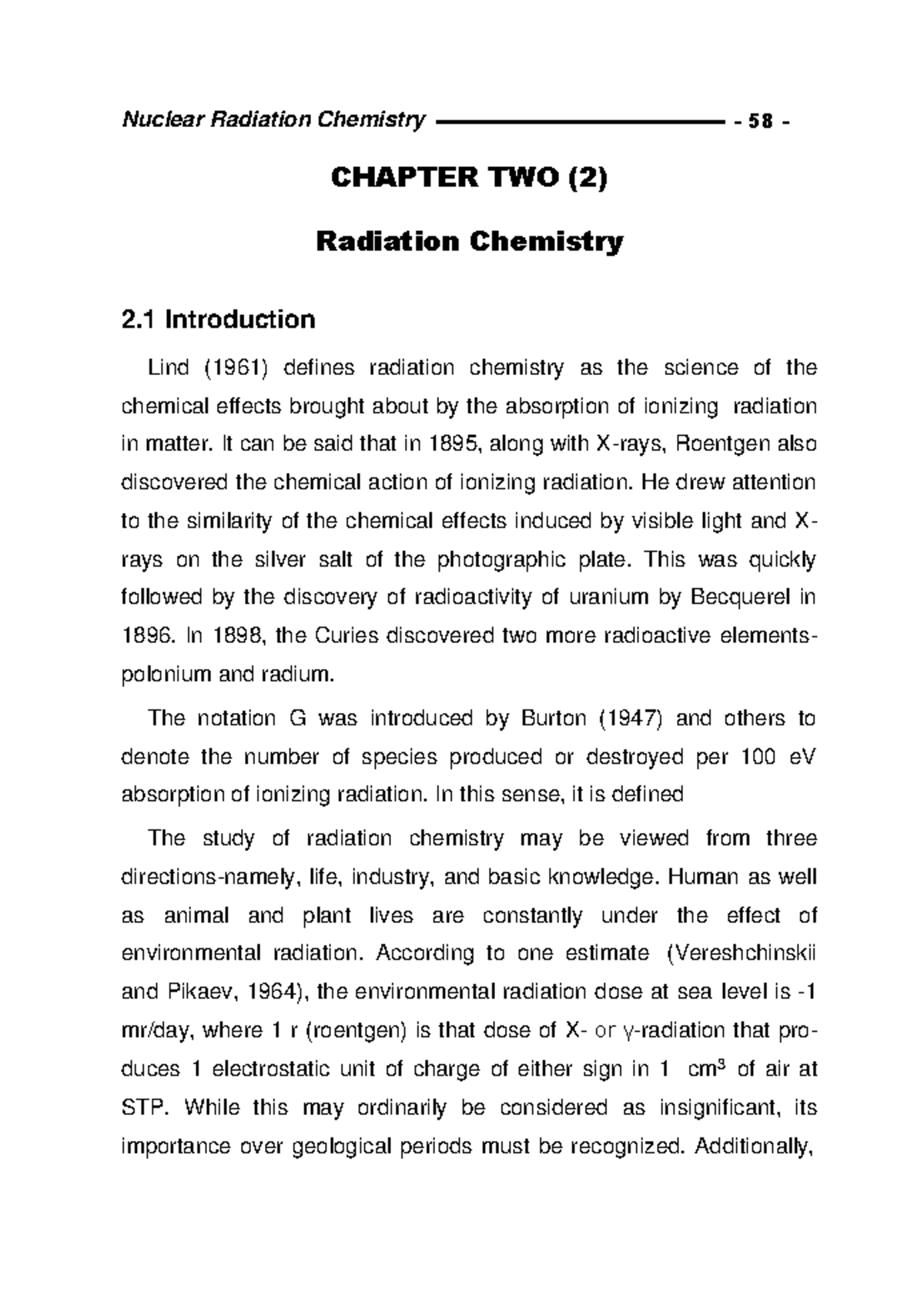 Radiation Chemistry - CHAPTER TWO (2) Radiation Chemistry 2 ...