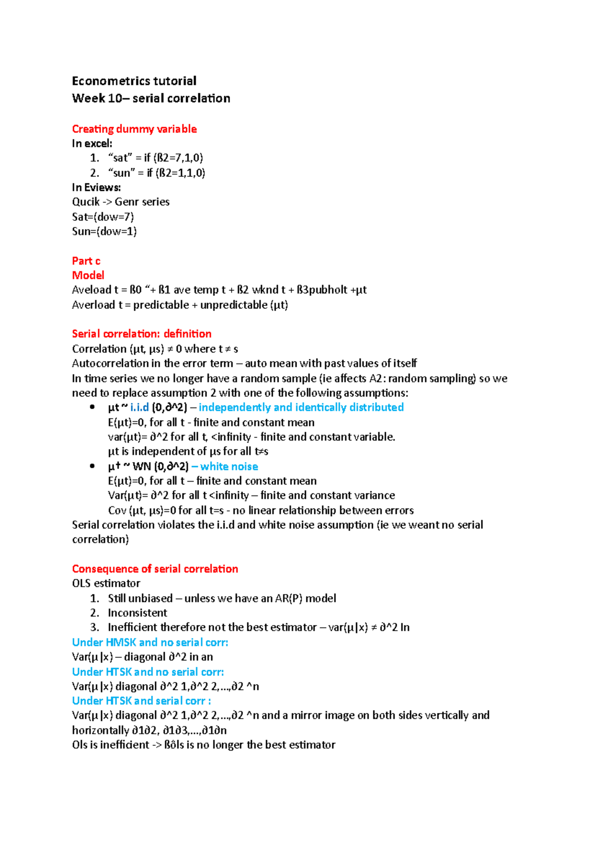 Econometrics Tutorial W10 Econometrics Tutorial Week 10 Serial 2076