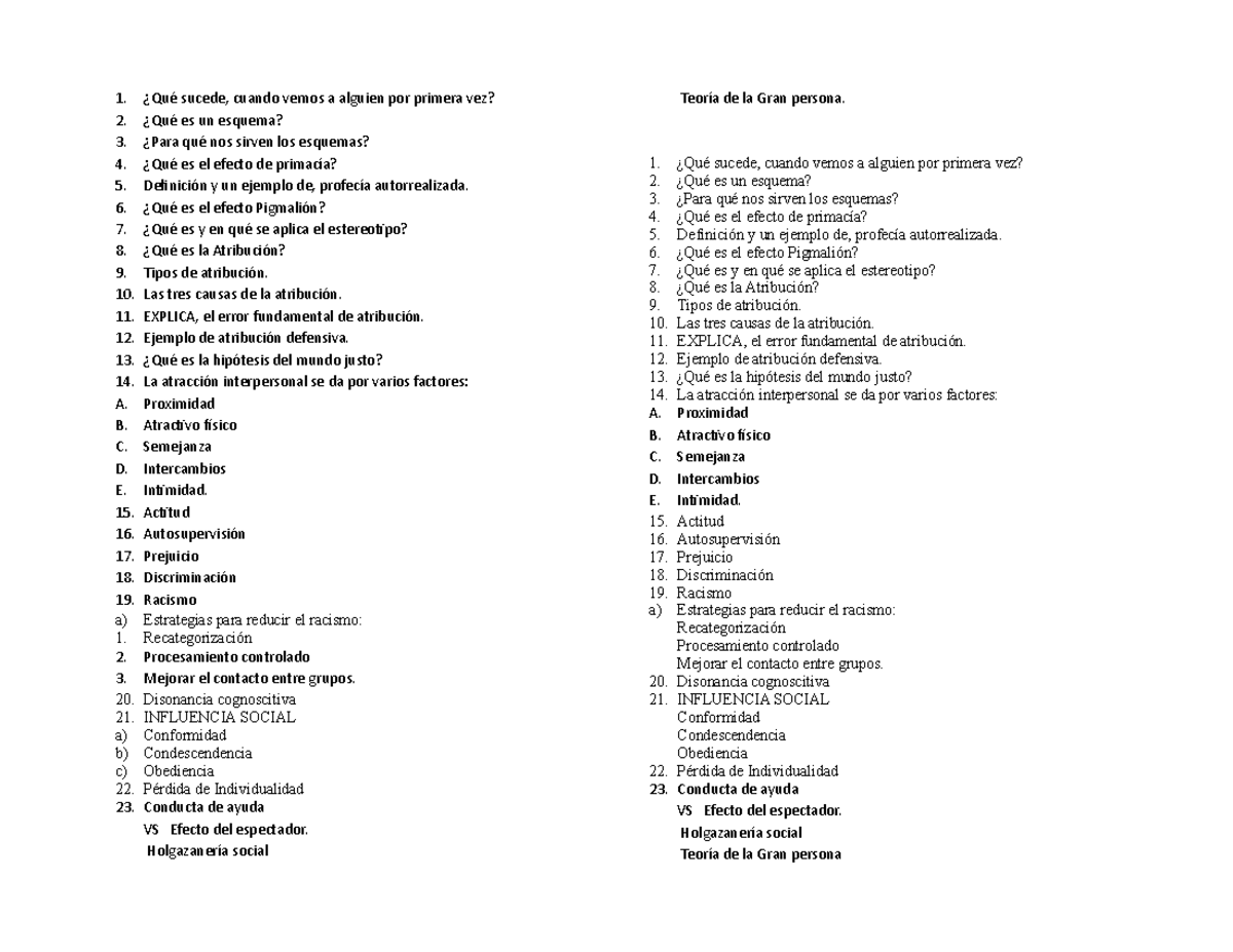 Cuest. Psic. Soc - ¿Qué sucede, cuando vemos a alguien por primera vez? ¿Qué es un esquema ...