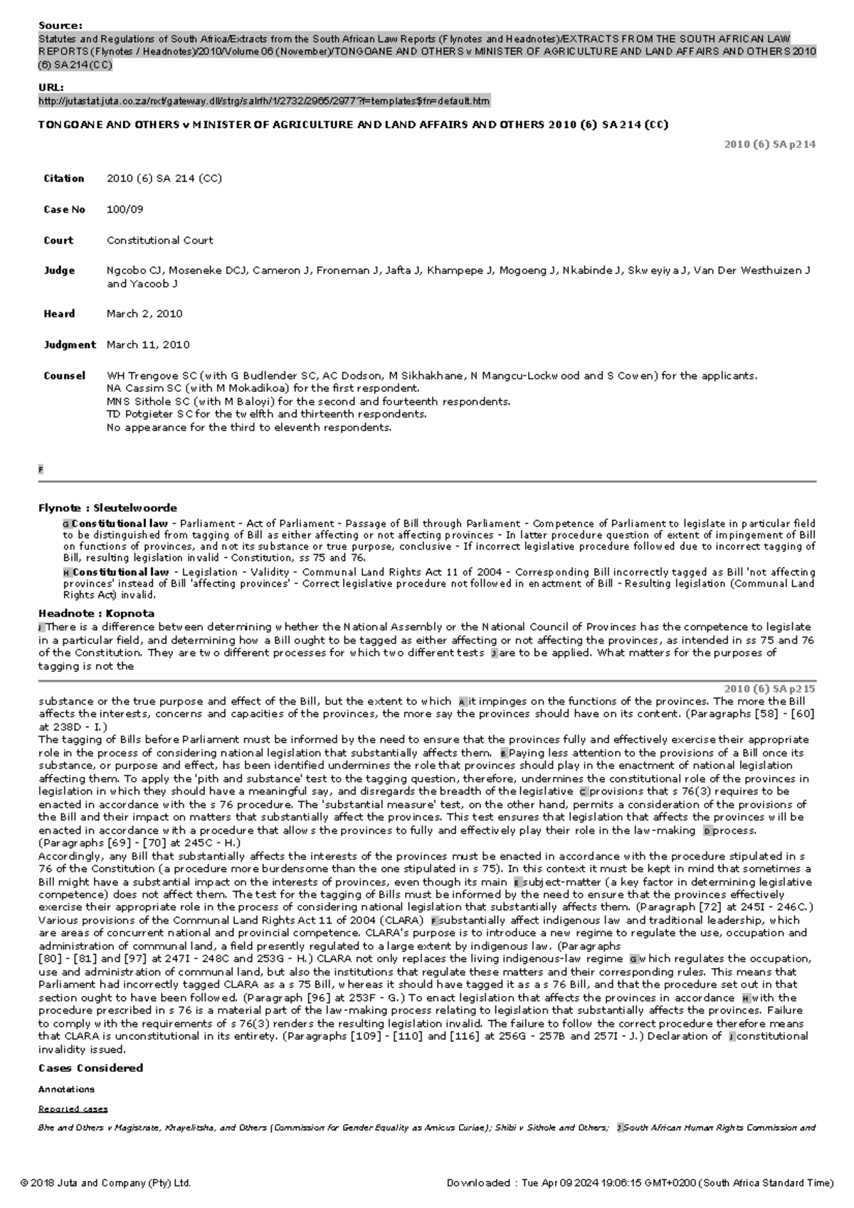 Tongoane AND Others v Minister OF Agriculture AND LAND Affairs AND ...