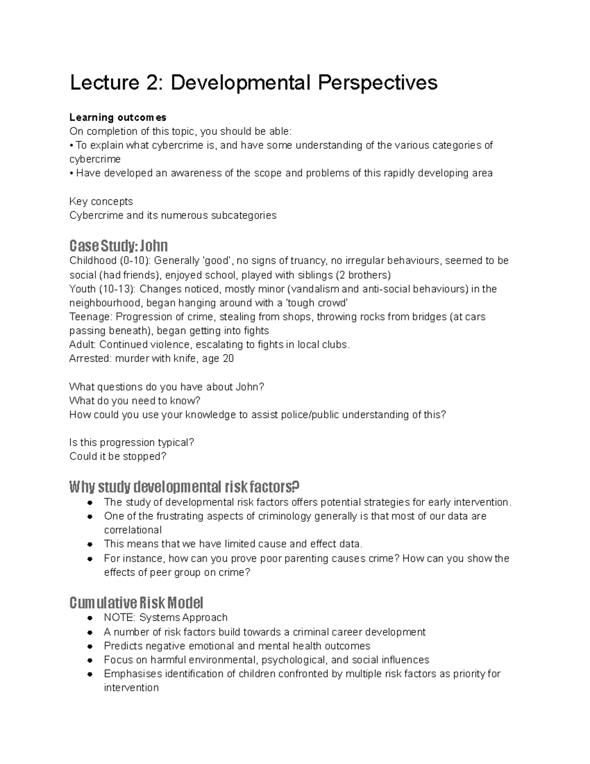 Lecture 2 Developmental Perspectives - Lecture 2: Developmental Perspectives Learning outcomes ...