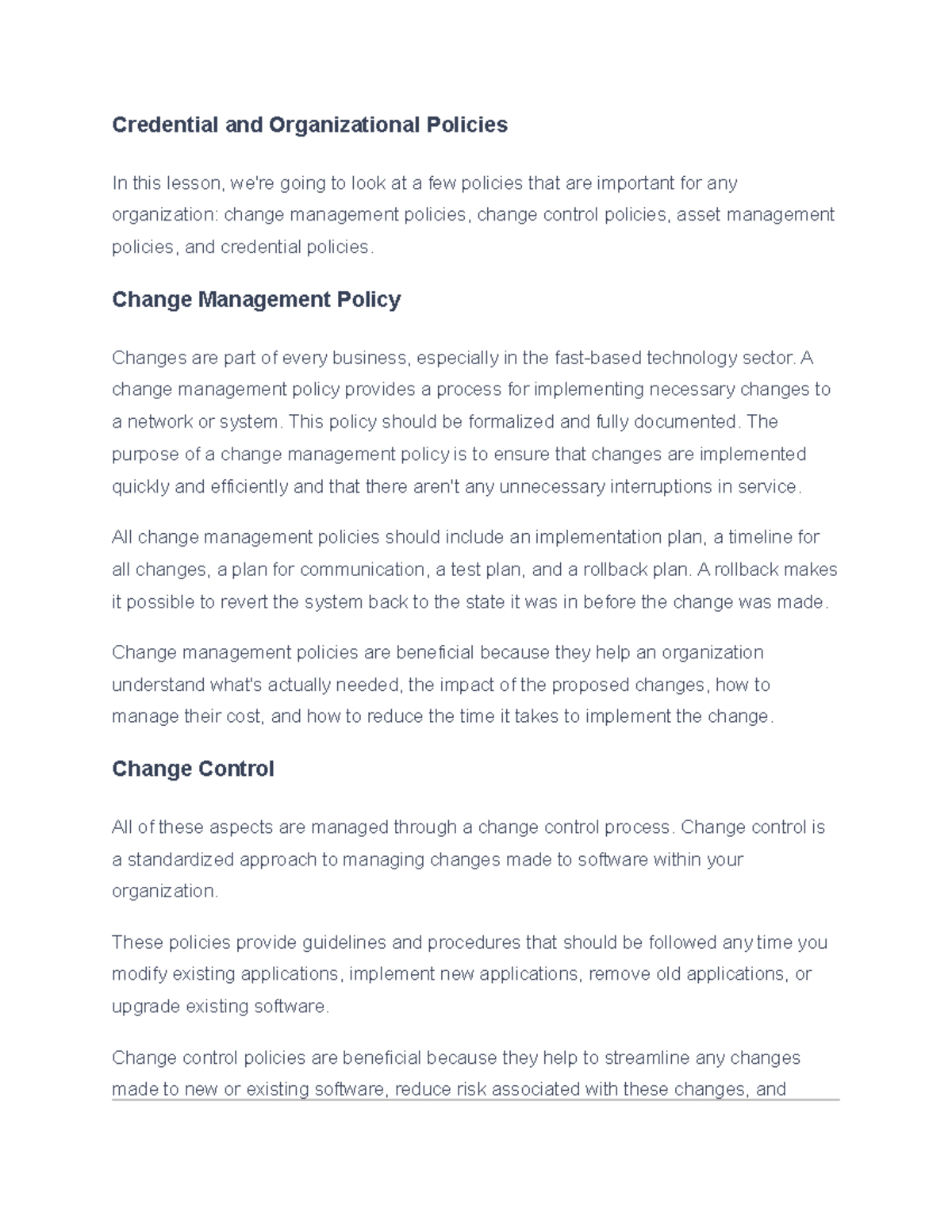 13.1.7 Credential and Organizational Policies - Credential and ...