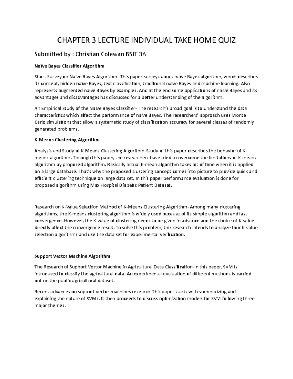 Chapter 3 Lecture Individual TAKE HOME QUIZ - CHAPTER 3 LECTURE ...