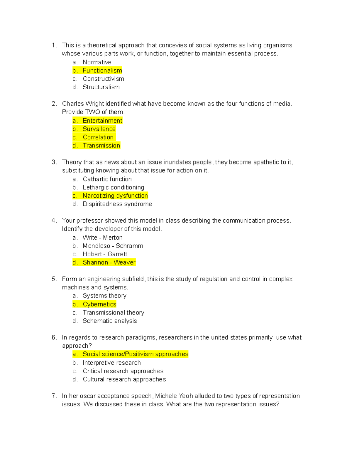 Quiz 4 Answers Highlighted - This is a theoretical approach that ...