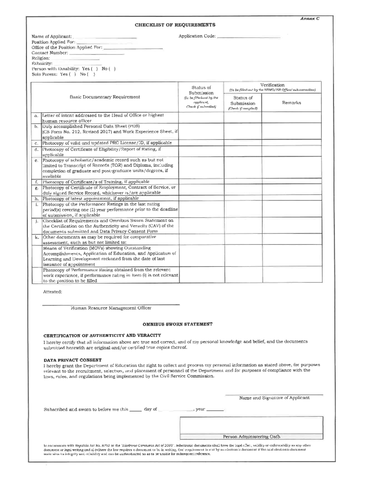 Checklist of Requirements and Omnibus Form copy - Annex C CHECKLIST OF ...