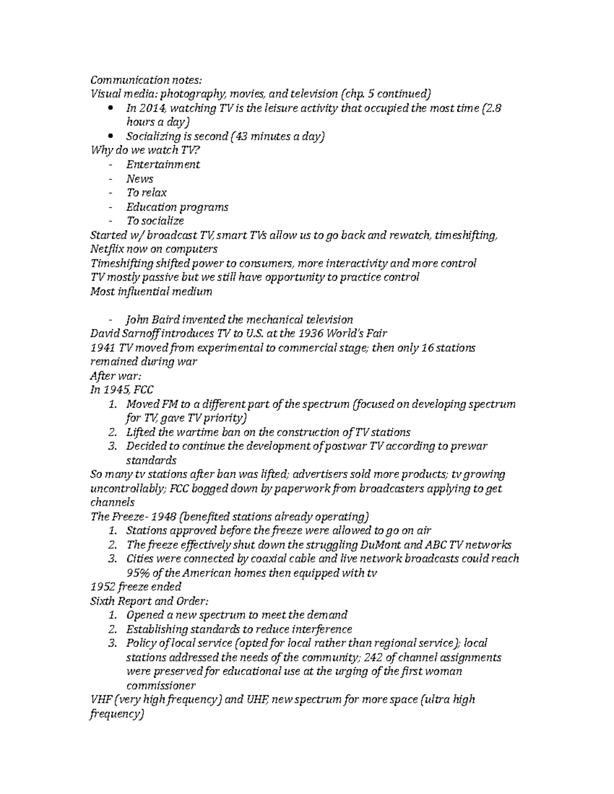 Mass com notes - Communication notes: Visual media: photography, movies ...