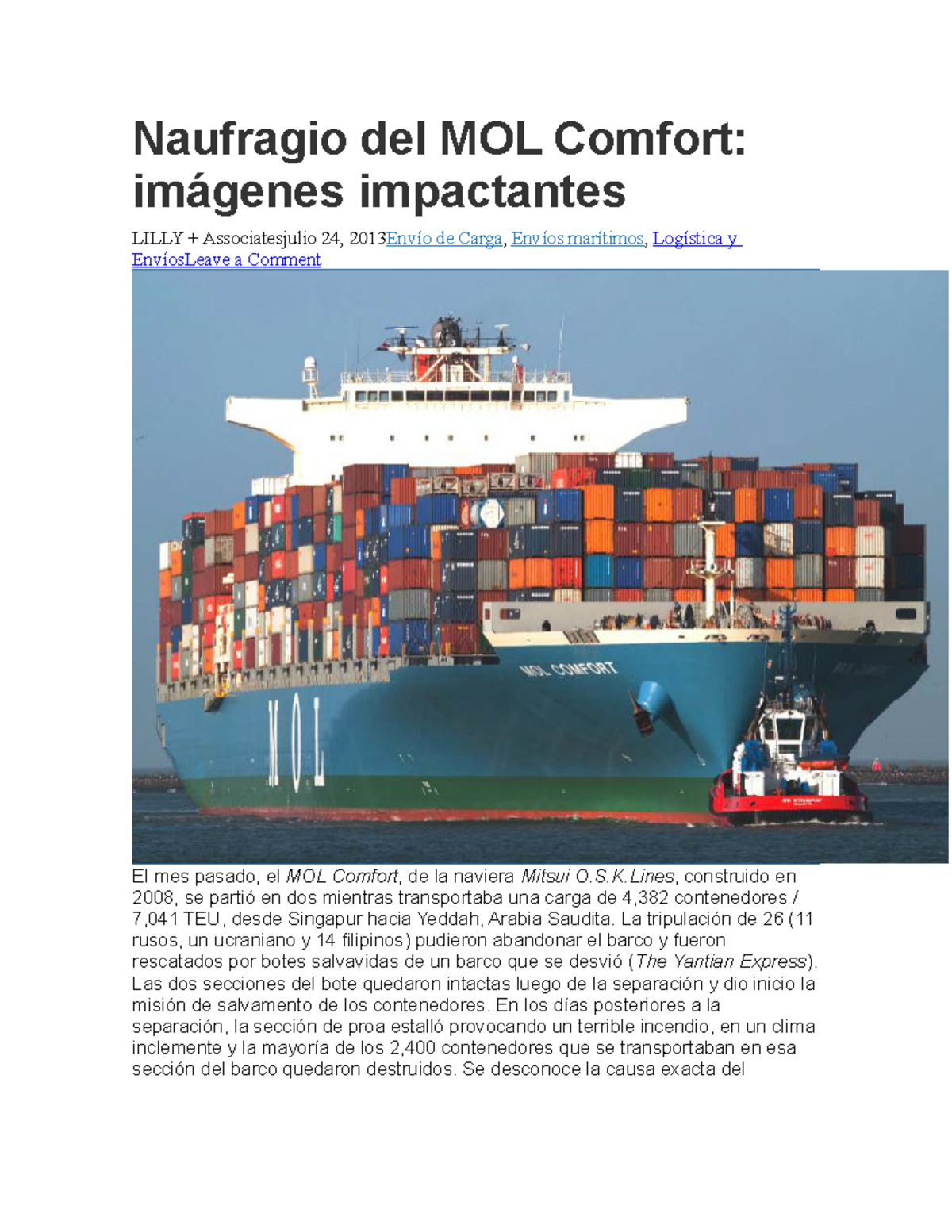 Naufragio del MOL Comfort - Naufragio del MOL Comfort: imágenes ...