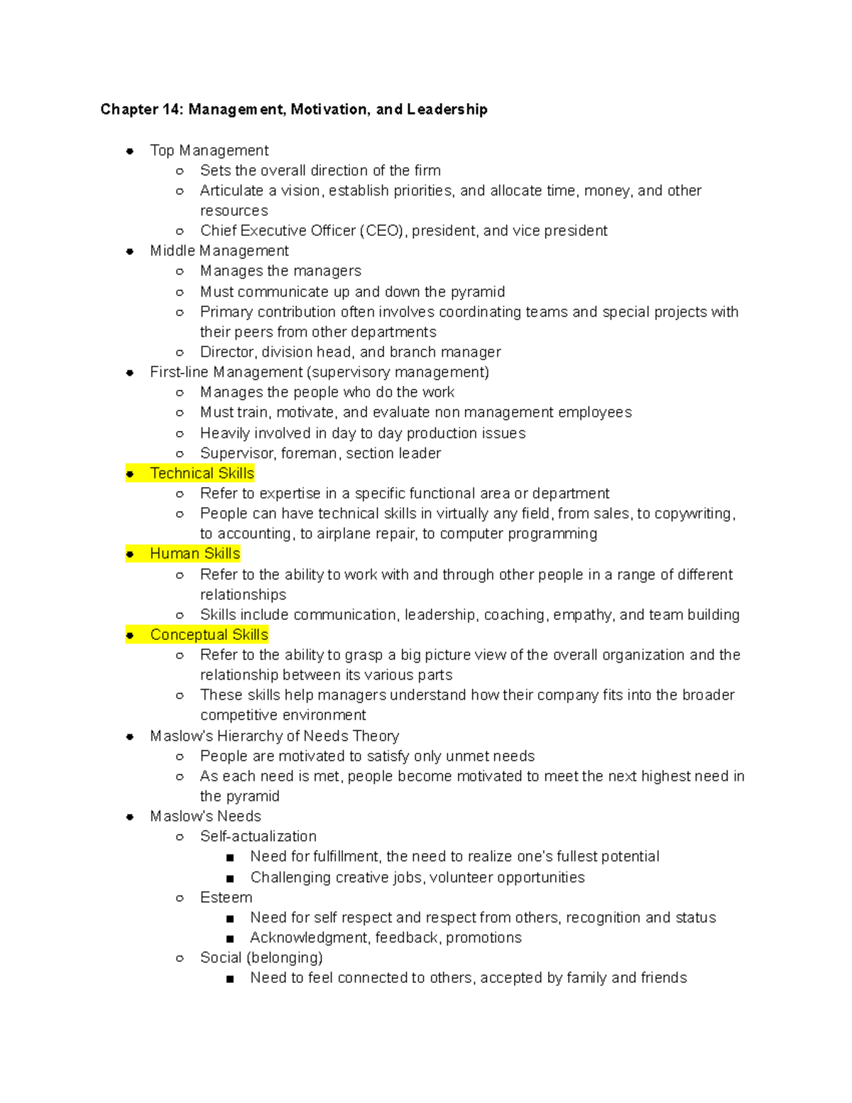 Chapter 14 Management, Motivation, and Leadership - Chapter 14 ...