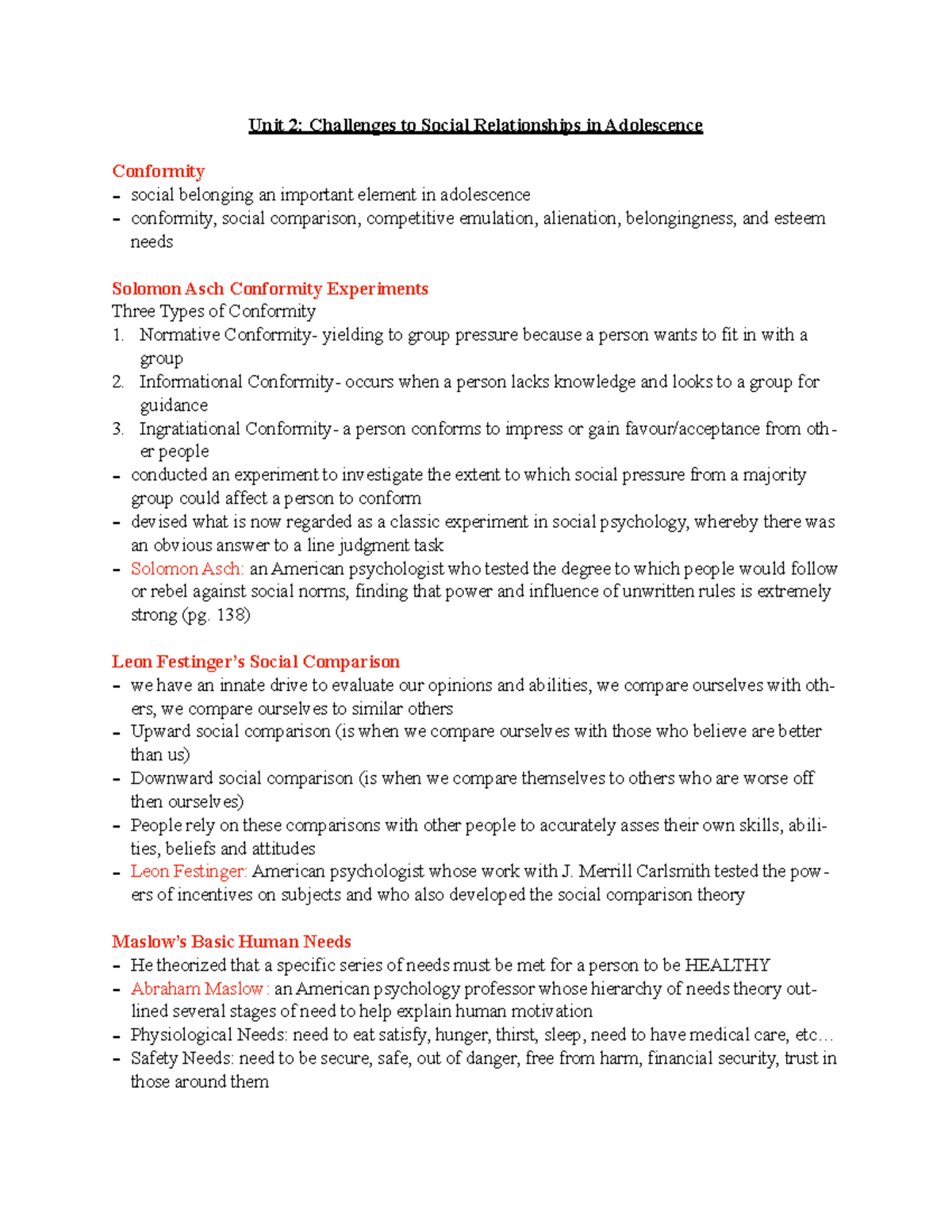 Chapter 2 review - Unit 2: Challenges to Social Relationships in ...