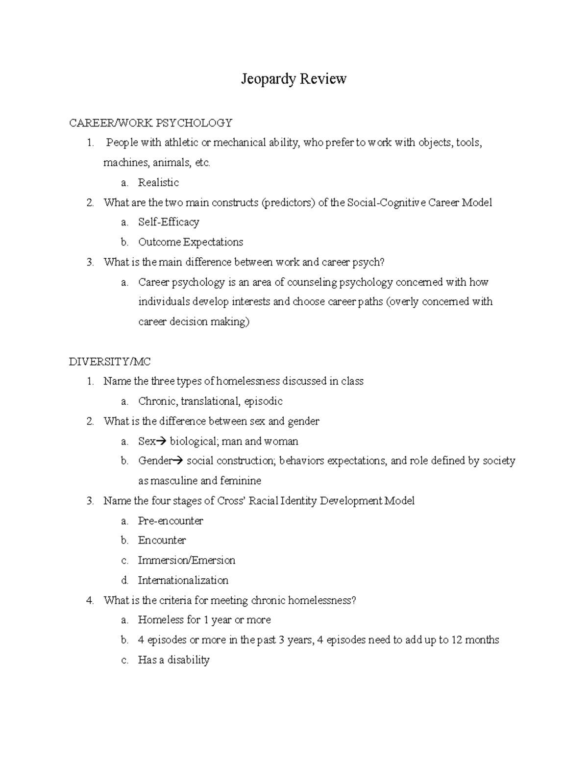 Jeopardy Review - Jeopardy Review CAREER/WORK PSYCHOLOGY People with ...