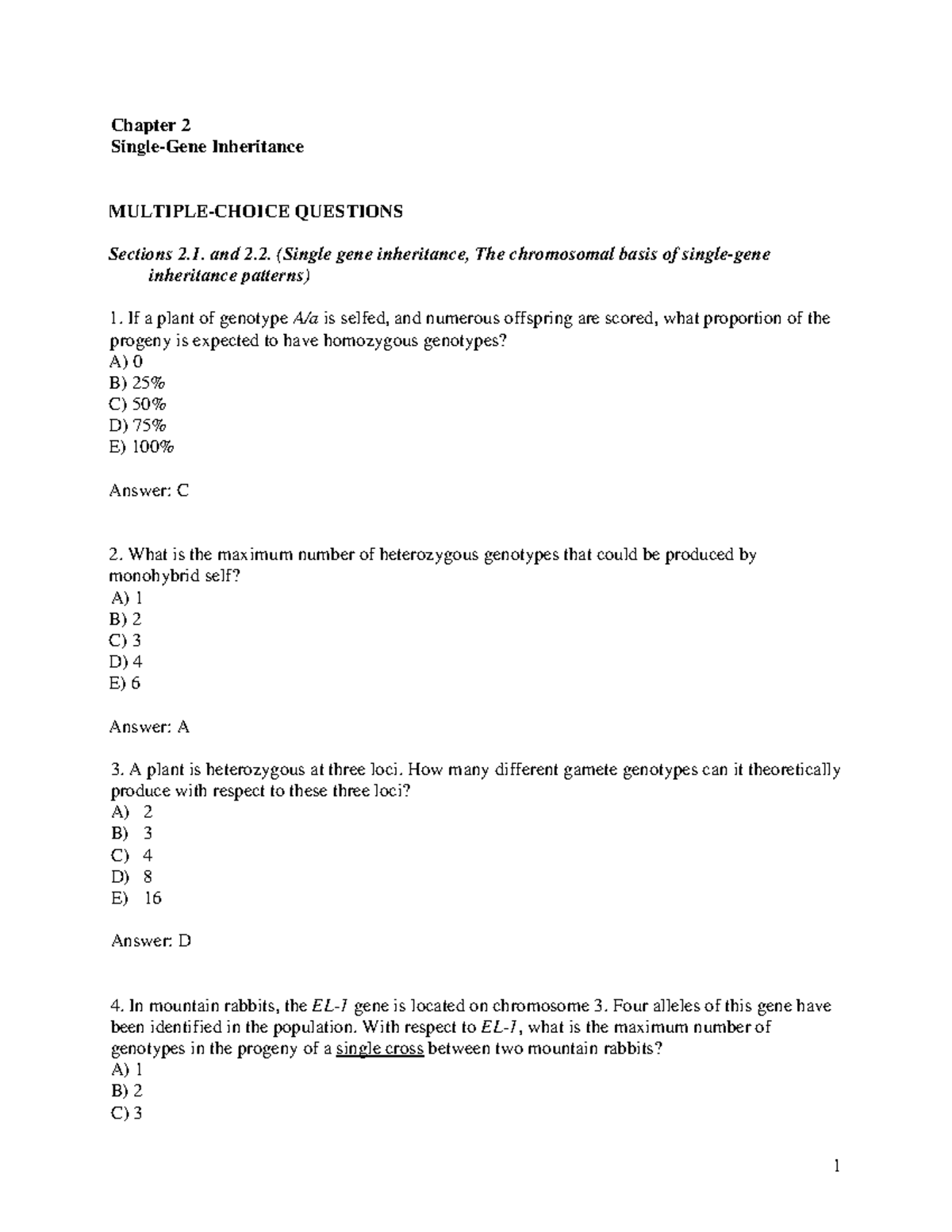 Chapter 2 practice materials - Chapter 2 Single-Gene Inheritance ...