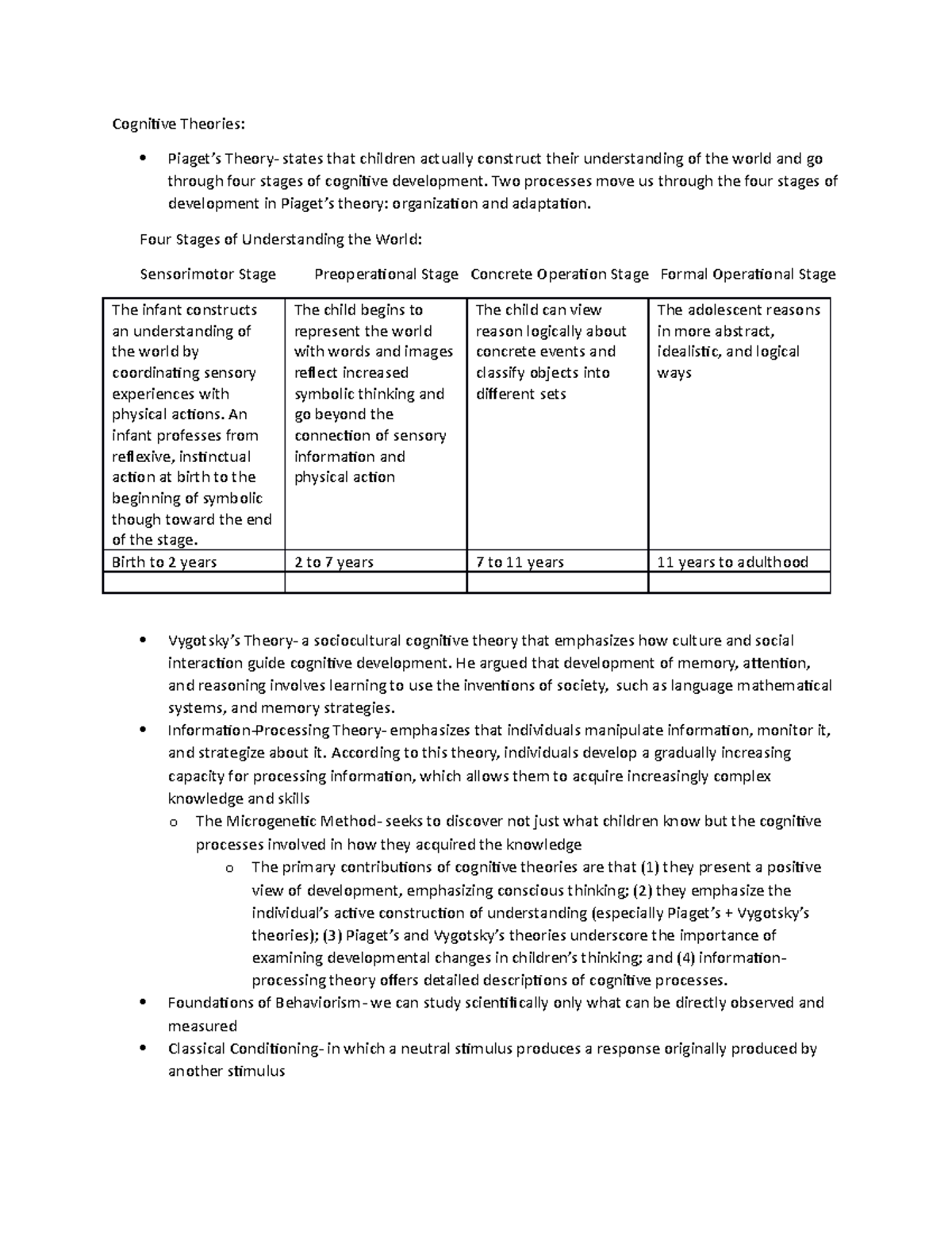 (5) Intro to Child Development Notes - Cognitive Theories: Piaget’s ...
