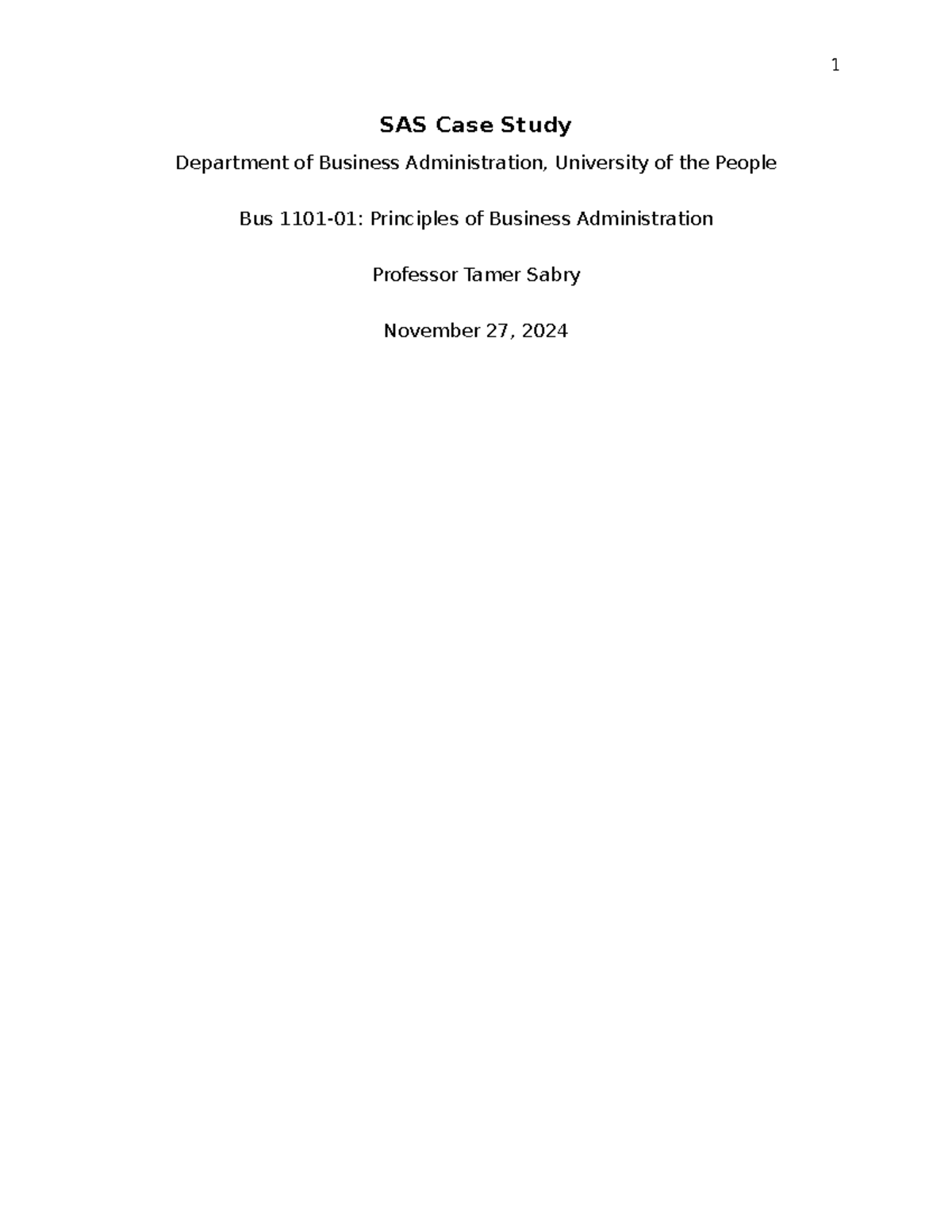 Esther Written Assignment - SAS Case Study - SAS Case Study Department ...