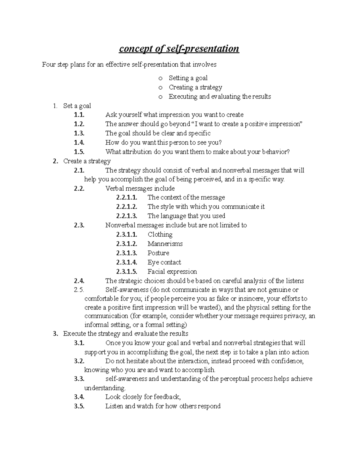 Concept of self-presentation 2 - concept of self-presentation Four step ...