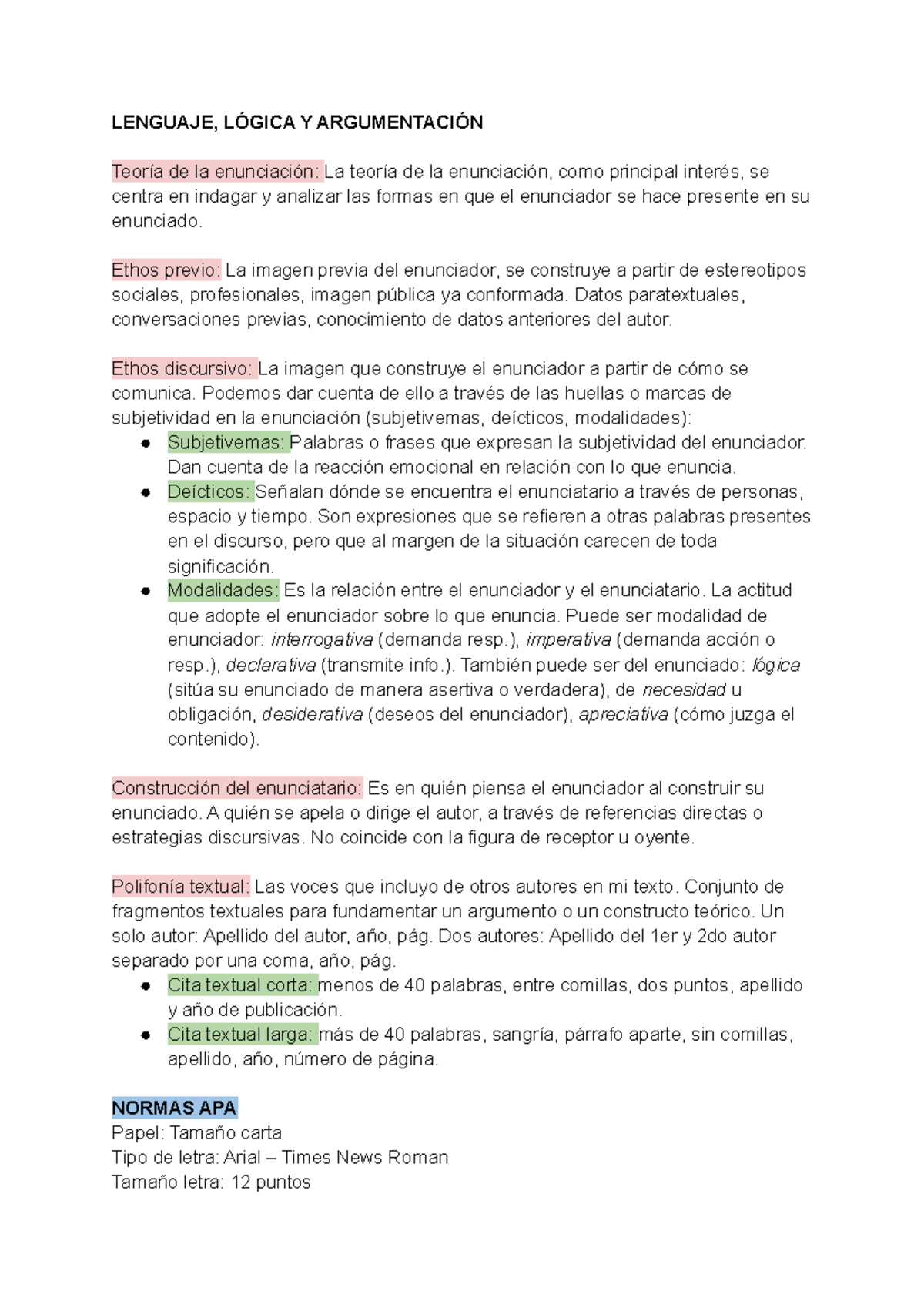 LLA teoría 1er parcial - LENGUAJE, LÓGICA Y ARGUMENTACIÓN Teoría de la enunciación: La teoría de ...
