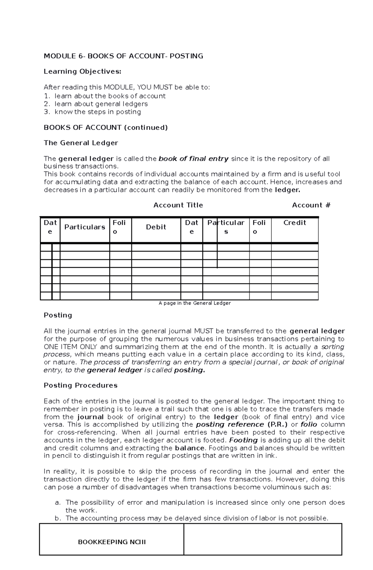 Module #6 in Bookkeeping - MODULE 6- BOOKS OF ACCOUNT- POSTING Learning ...