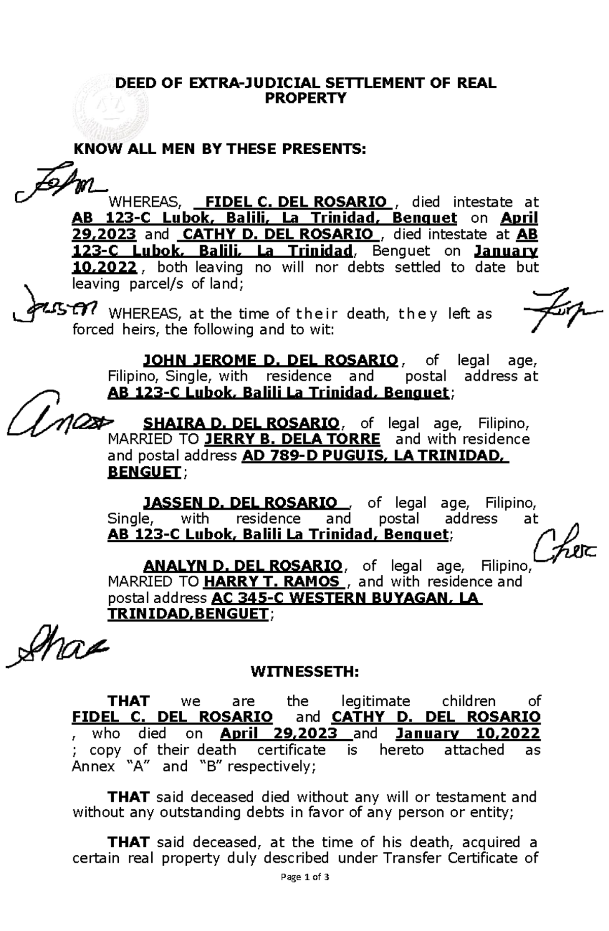 2. Extrajudicial Settlement with Annexes - DEED OF EXTRA-JUDICIAL ...