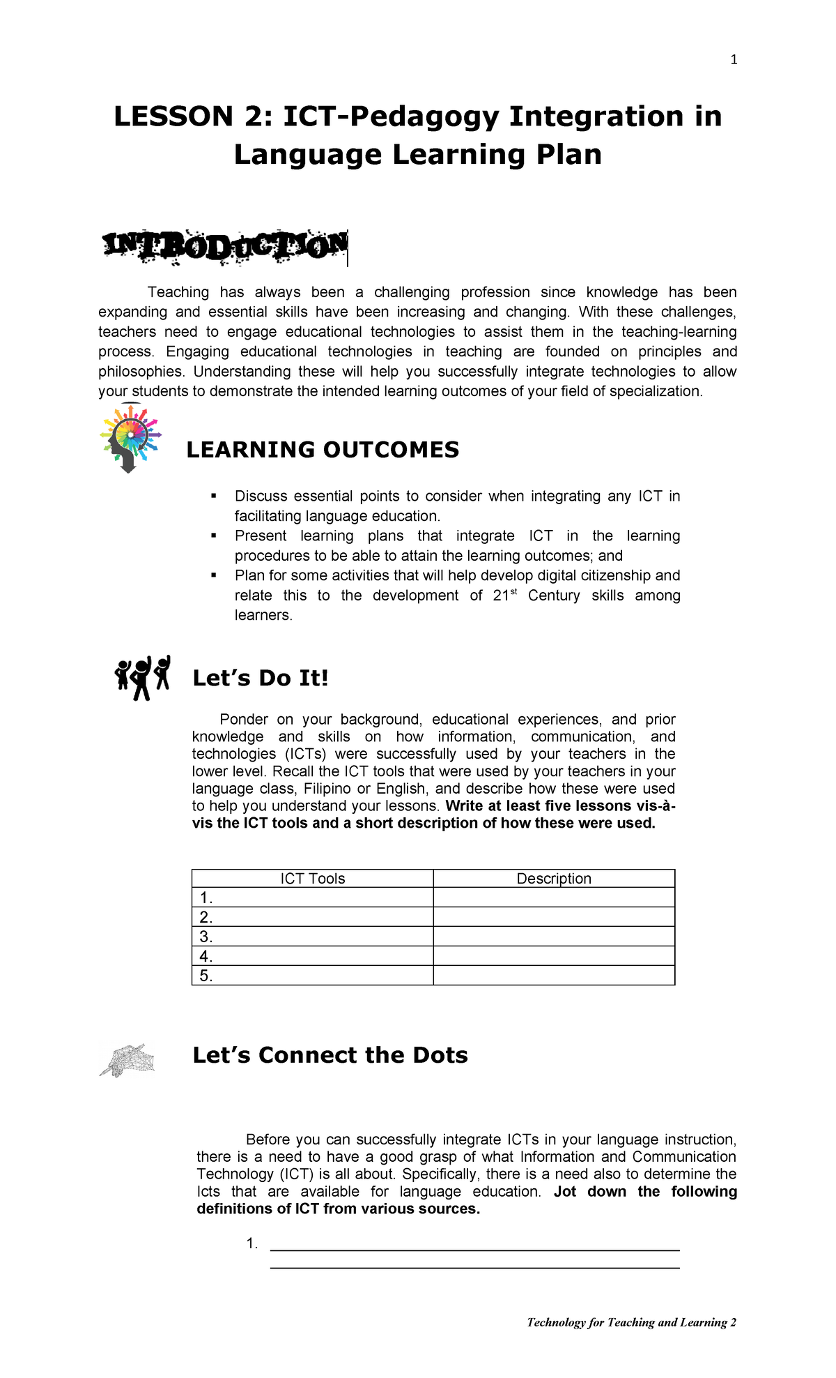 Pdfcoffee - Jajsbakajana - LESSON 2: ICT-Pedagogy Integration in Language Learning Plan Teaching ...
