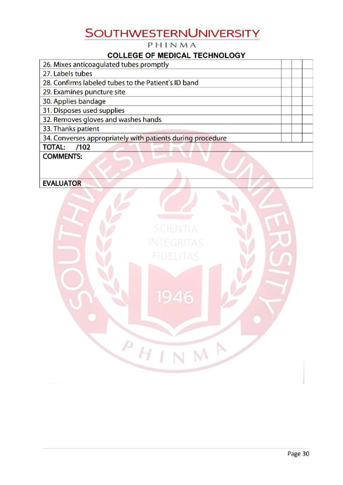 ETS & Syringe Rubrics - Principles of Medical Laboratory Science ...