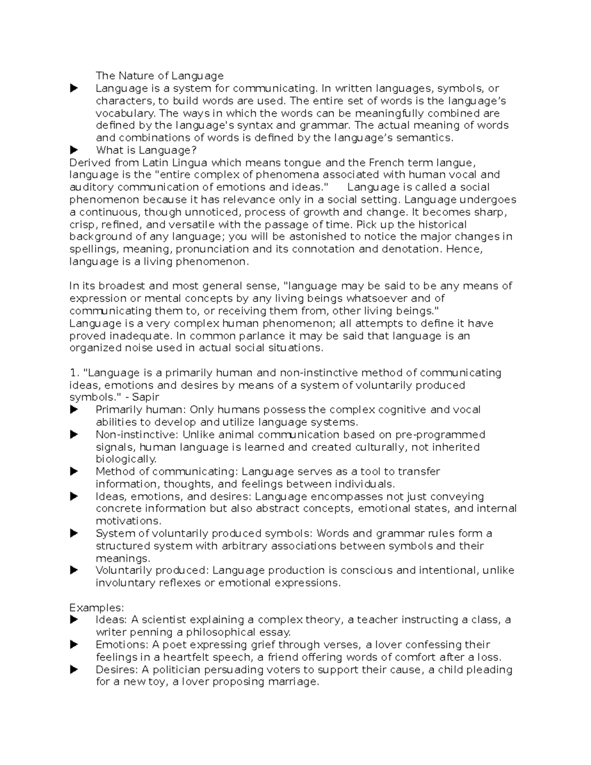 Intro TO English Language System - The Nature of Language Language is a ...