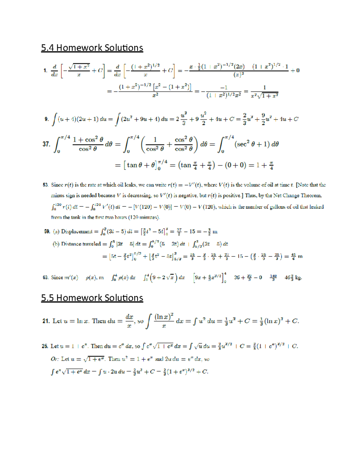 Calc Solutions 11 - MATH1010U - 5 Homework Solutions 5 Homework ...