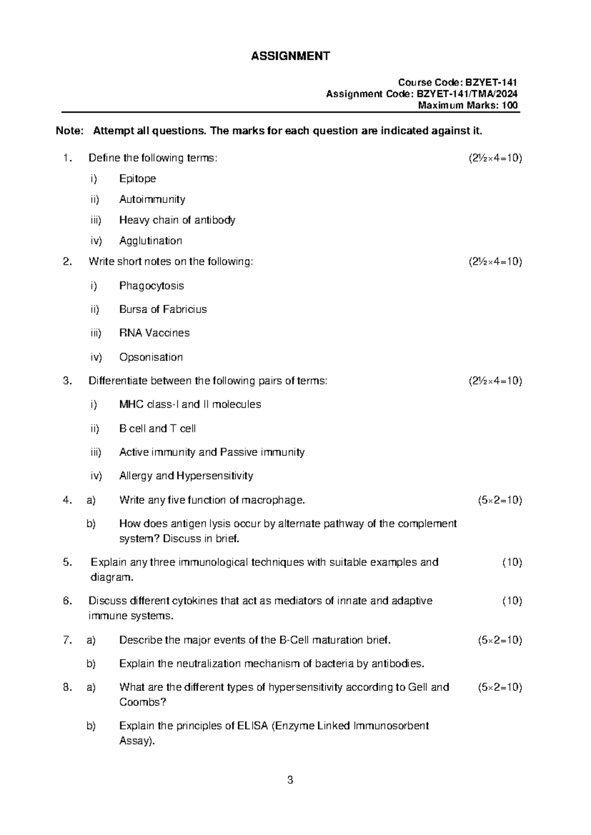 F-Zoo 141 - 3 ASSIGNMENT Course Code: BZYET- Assignment Code: BZYET-141 ...