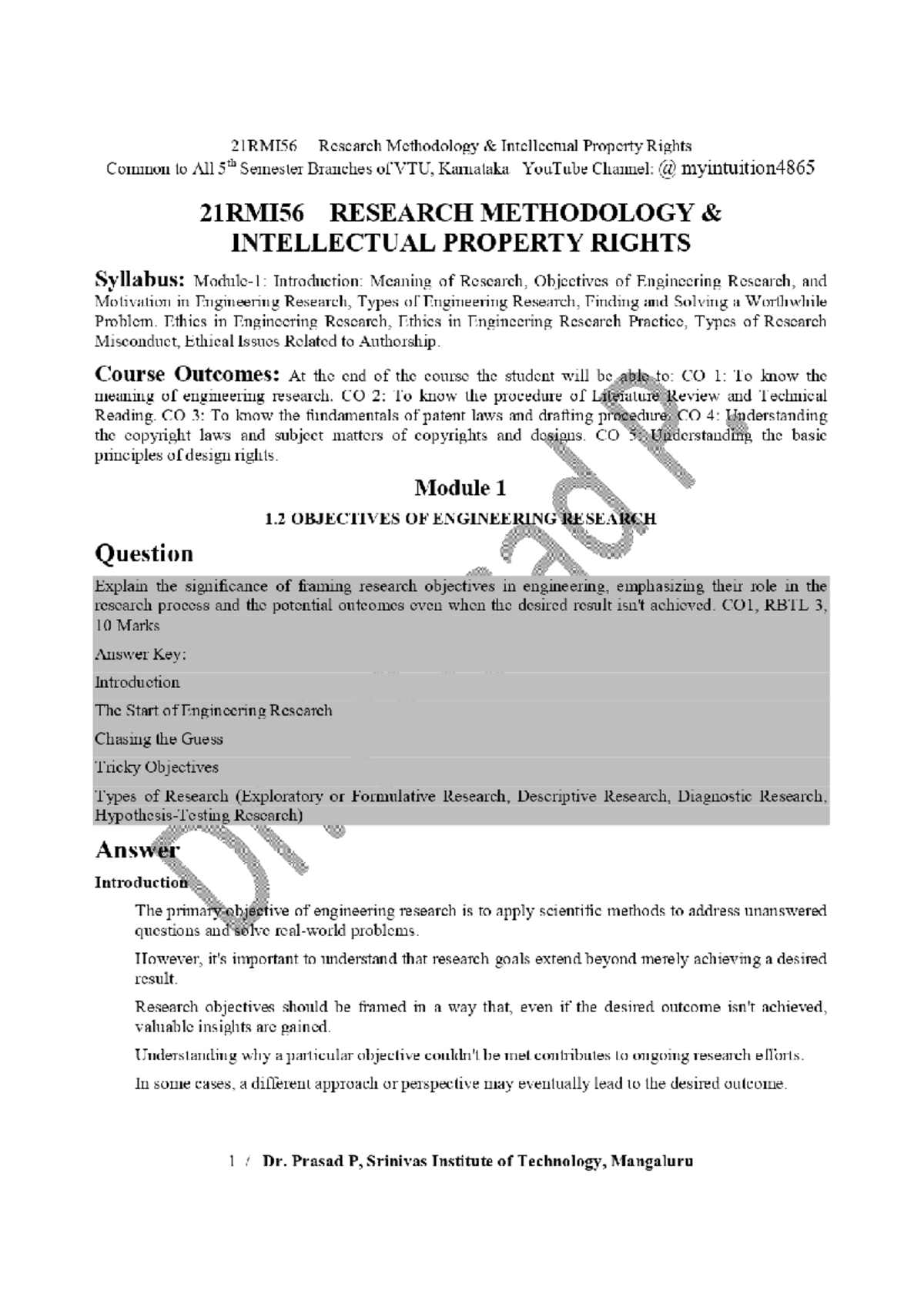 VTU 21RMI56 Module 1.2 Objectives - Research Methodology - Studocu