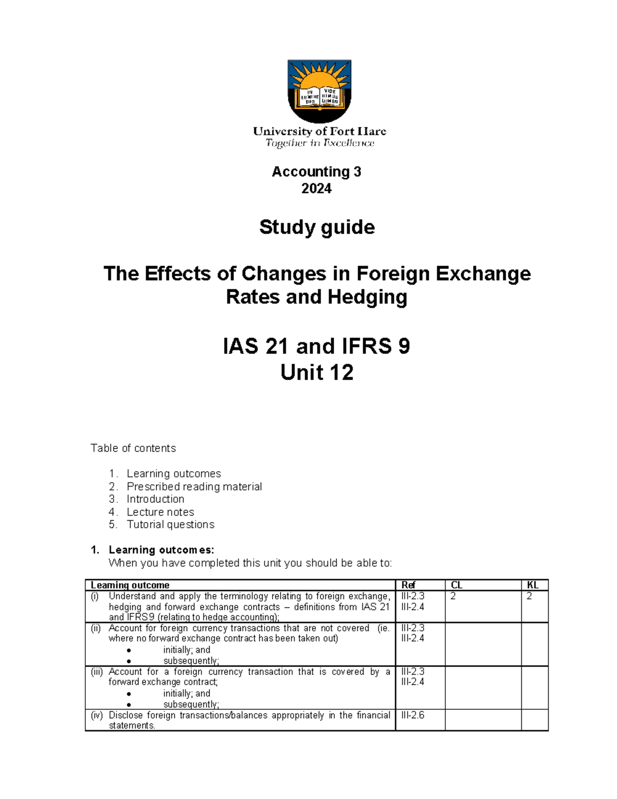 Unit 12 Forex and hedging 2024 - Handout - Accounting 3 2024 Study ...