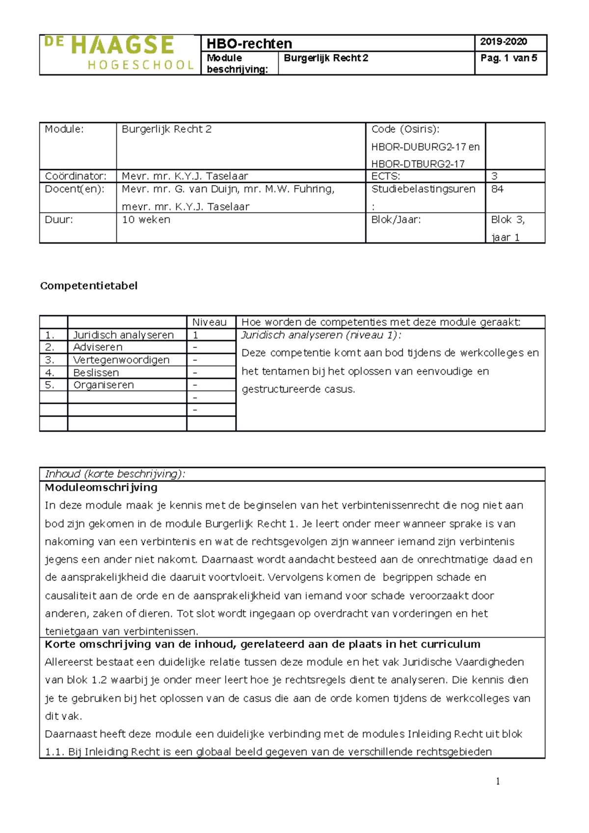 Modulebeschrijving Burgerlijk Recht 2 2019-2020 - Module beschrijving ...