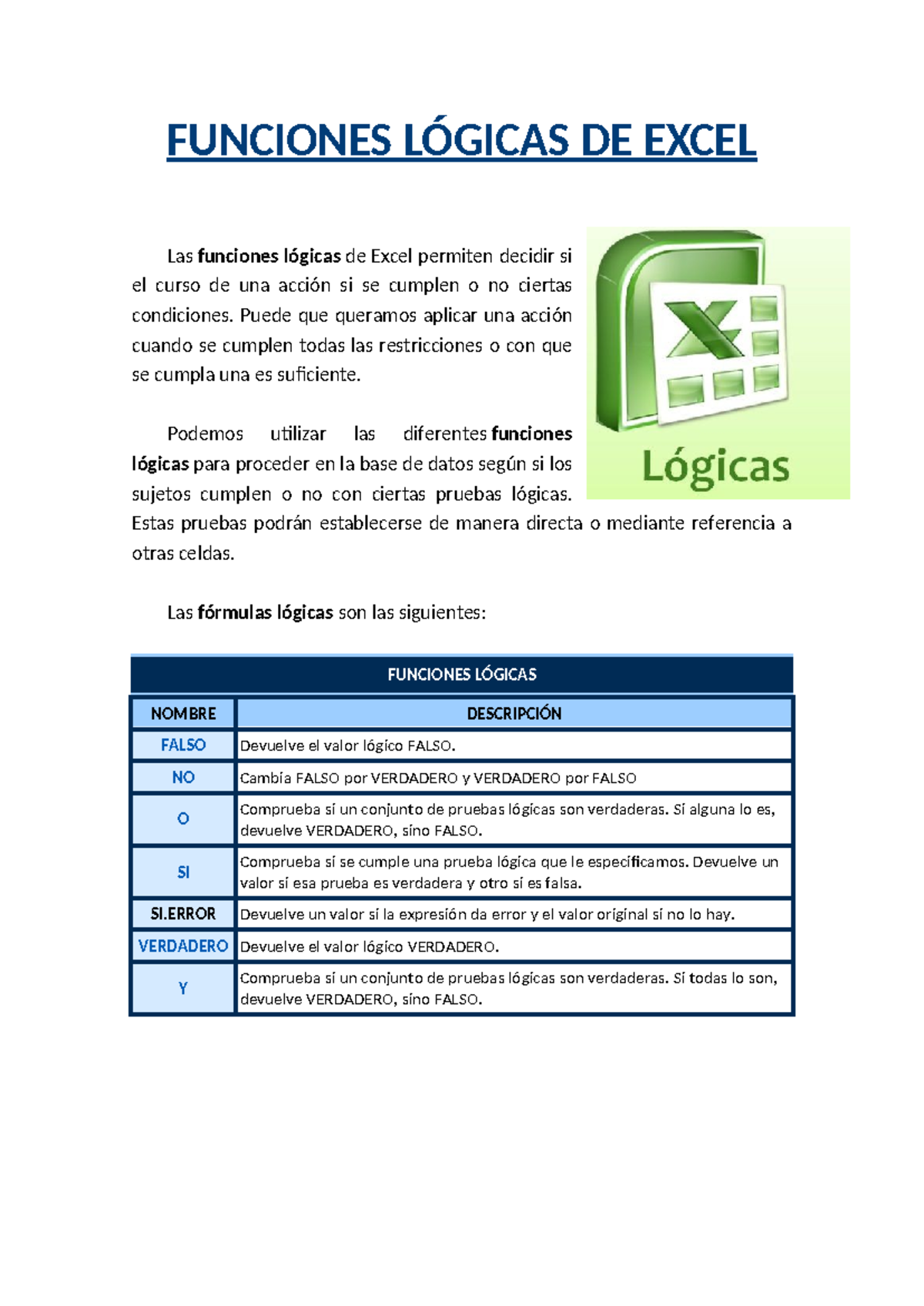 Funciones Lógicas DE Excel - FUNCIONES LÓGICAS DE EXCEL Las funciones ...