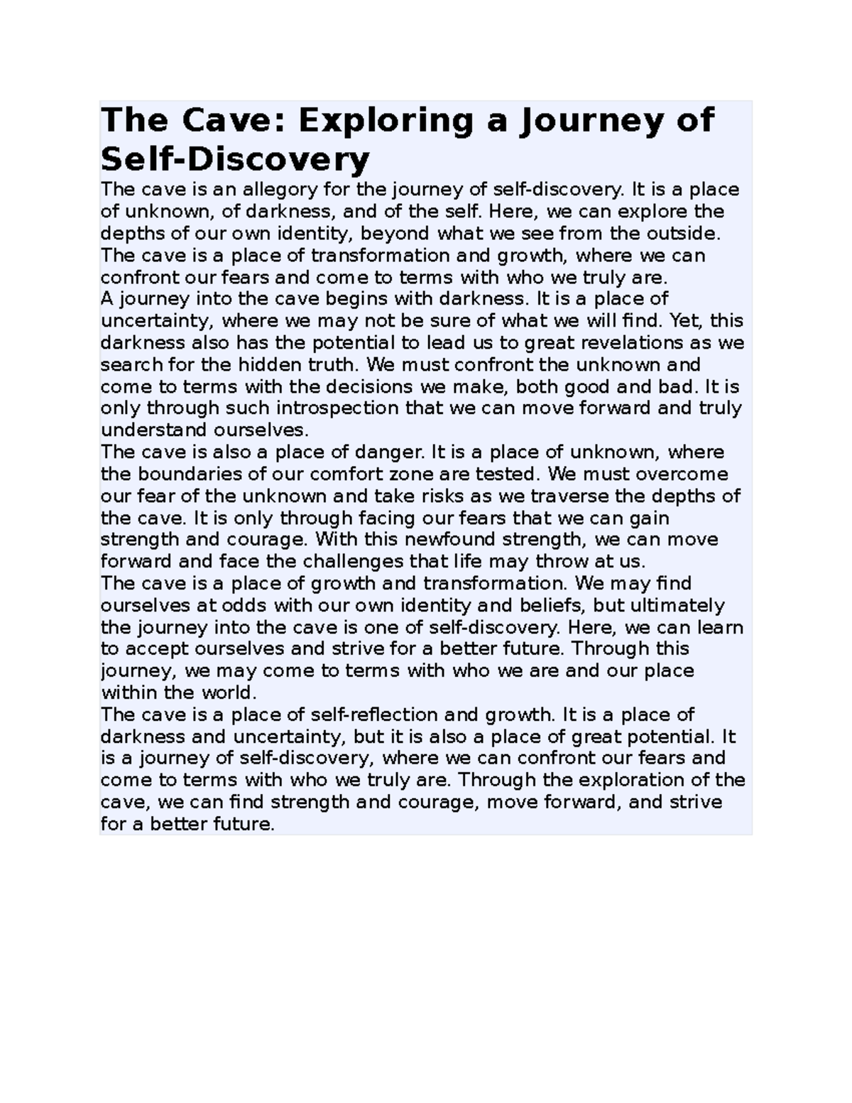 The Allegory of the Cave - The Cave: Exploring a Journey of Self ...