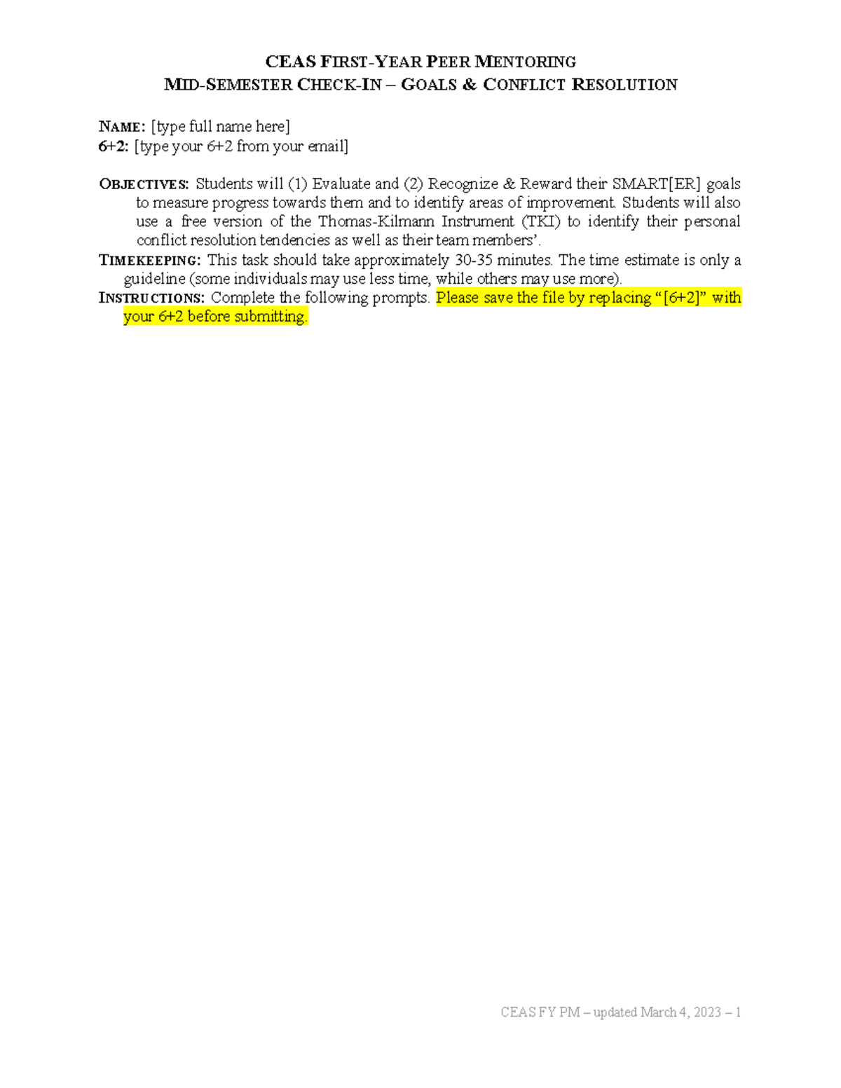 Session 6 PM1 Smartgoals - MID-SEMESTER CHECK-IN – GOALS & CONFLICT ...