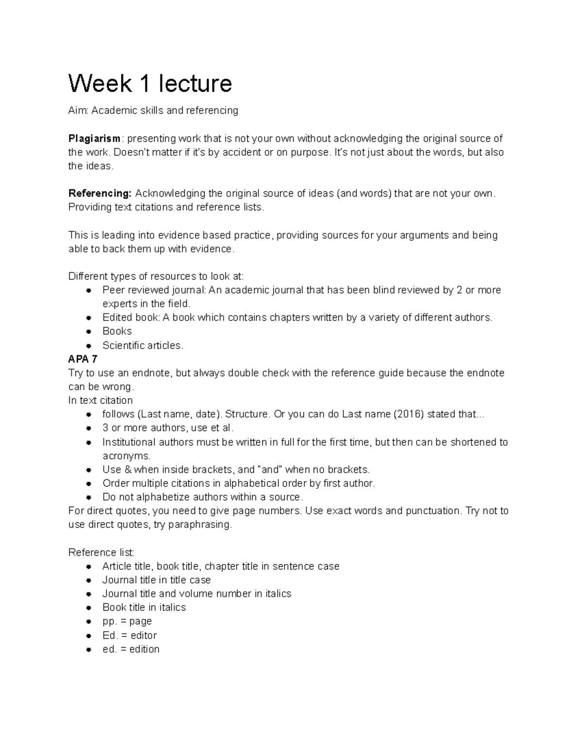 OCCP 1101 Notes - Week 1 lecture Aim: Academic skills and referencing ...