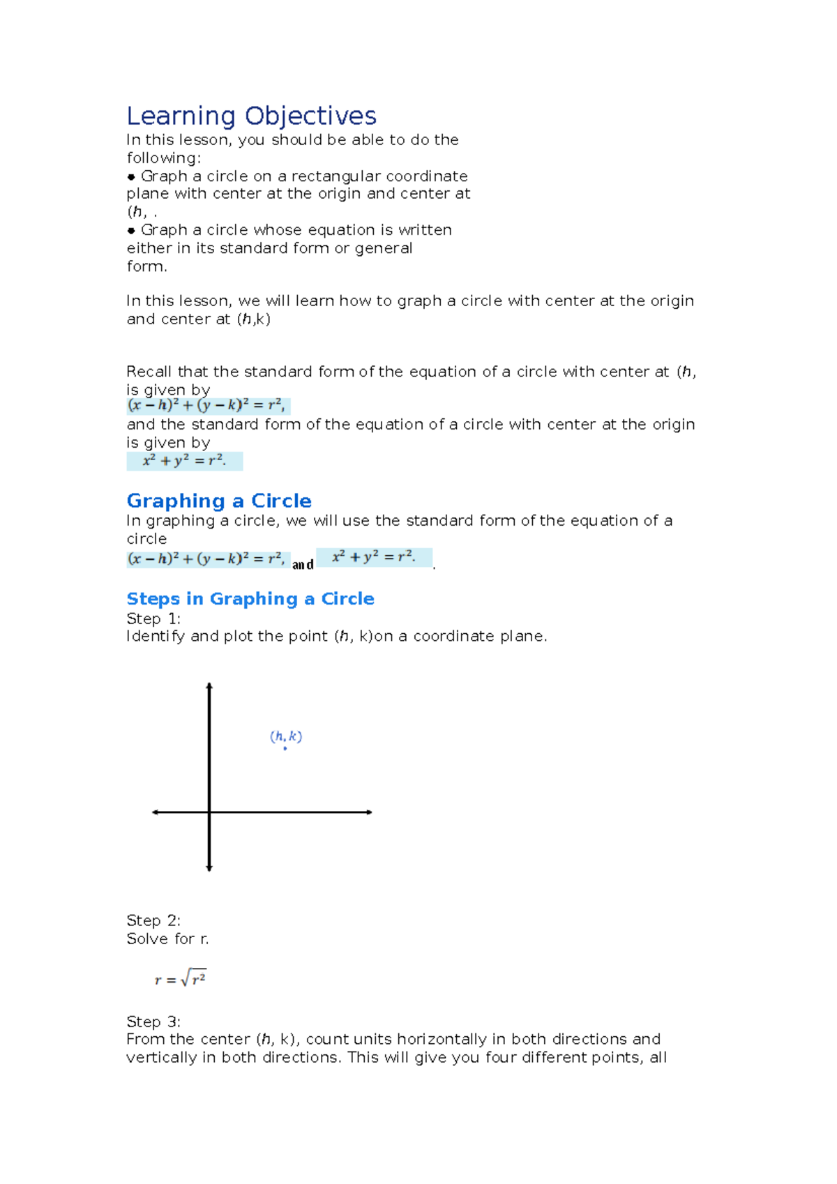 -Finding the Parts of a Circle and Graph it in a Cartesian Coordinate ...