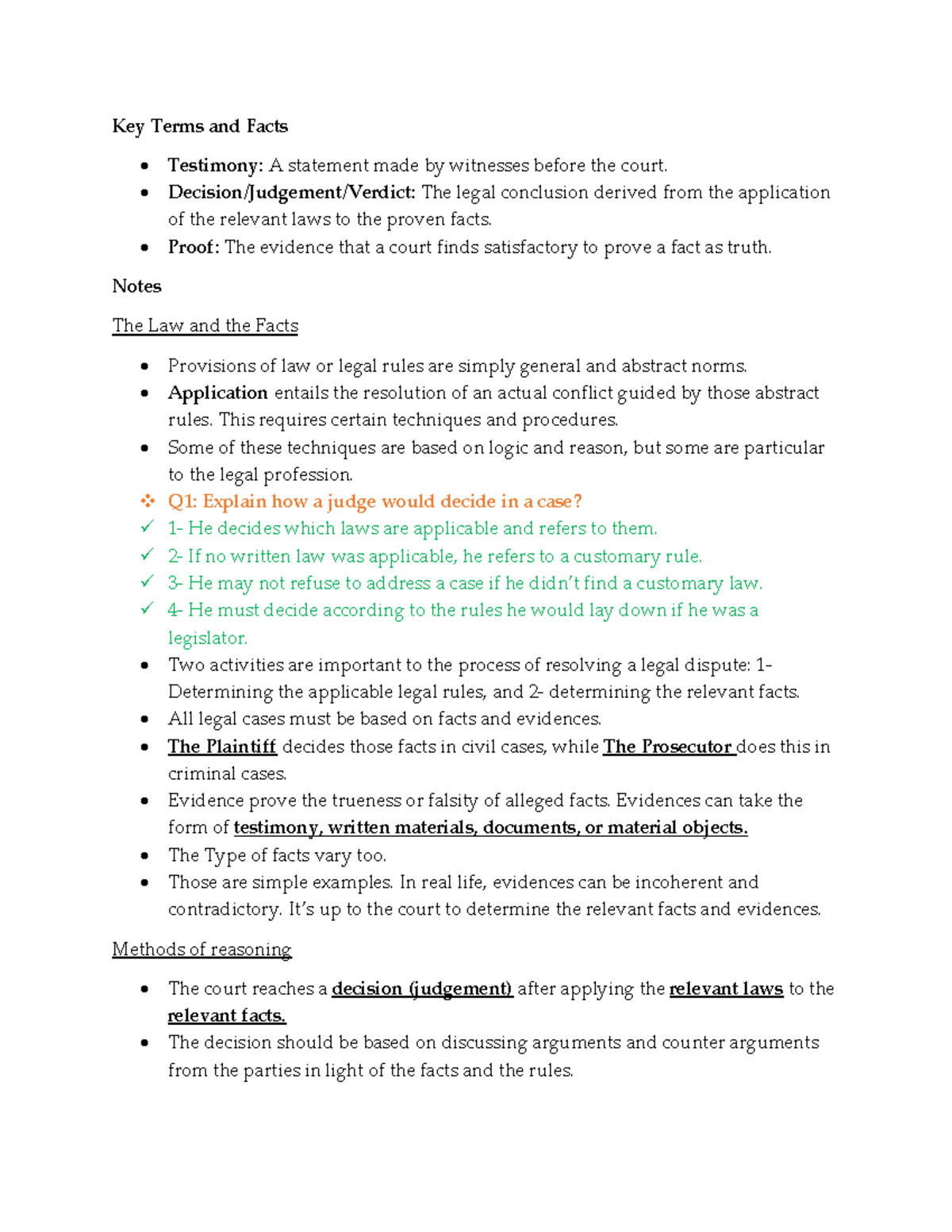 Ch4Part1 - Key Terms and Facts Testimony: A statement made by witnesses ...