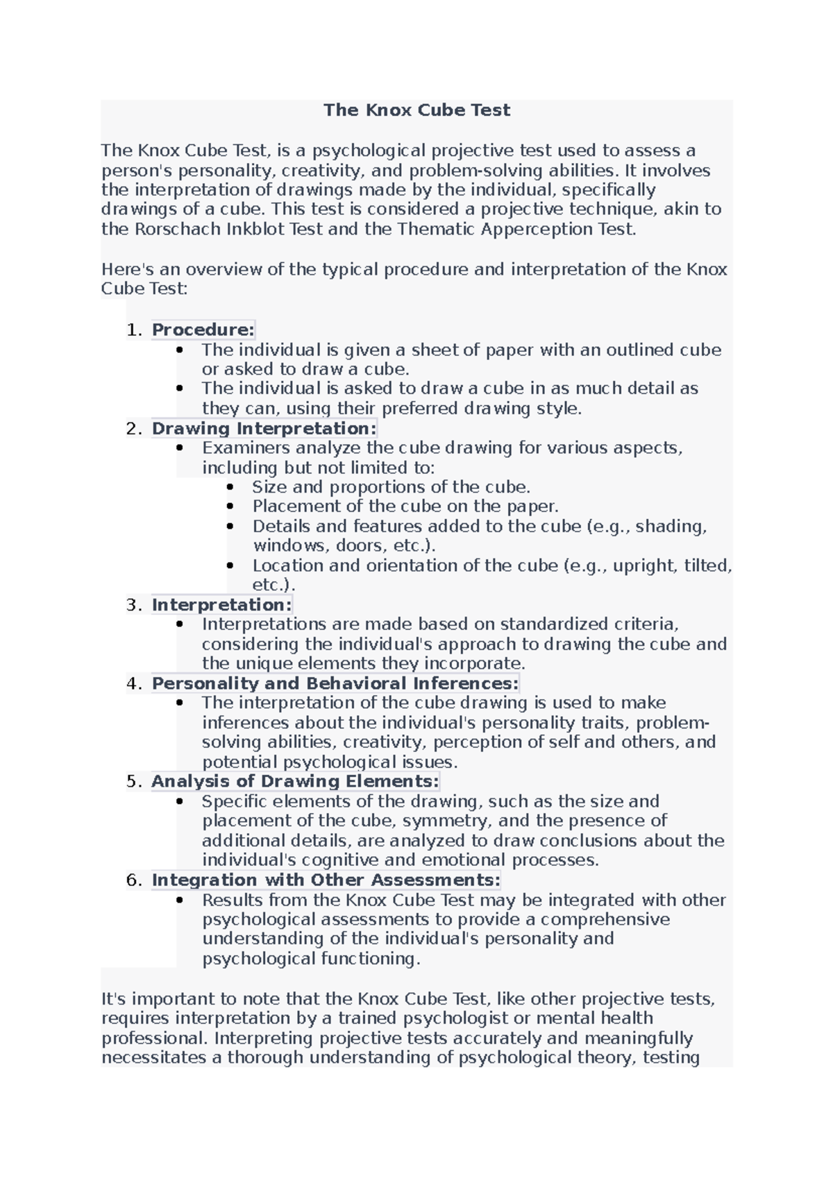 The Knox Cube Test - Counselling Psych Notes - The Knox Cube Test The ...