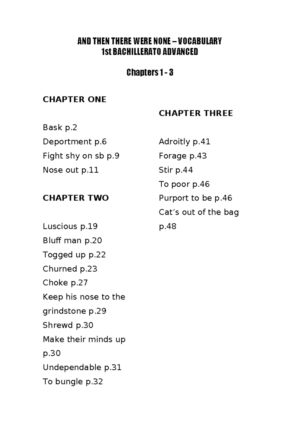 And Then... AC Chapters 1 3 - AND THEN THERE WERE NONE – VOCABULARY 1st ...