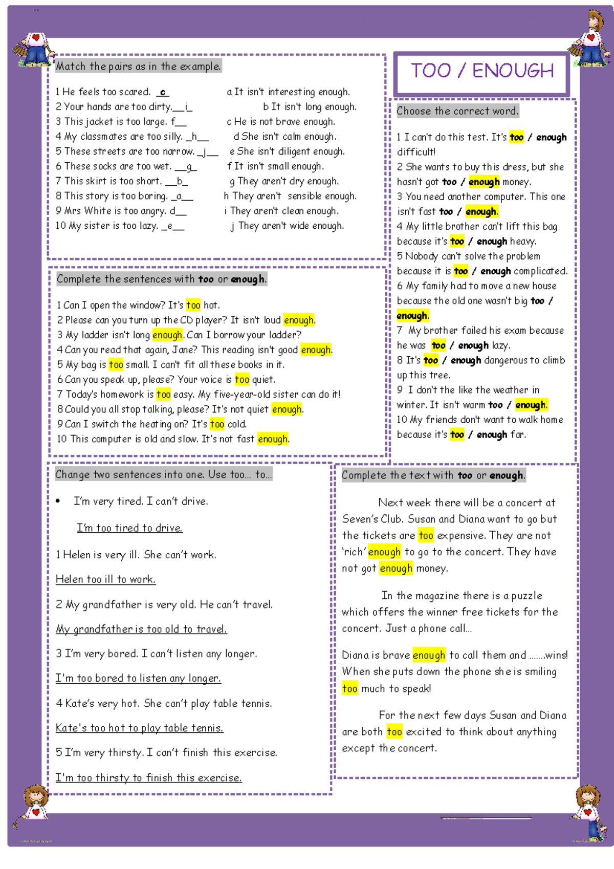 Too-enough-grammar-drills-tests 17641 - TOO / ENOUGH Match the pairs as ...